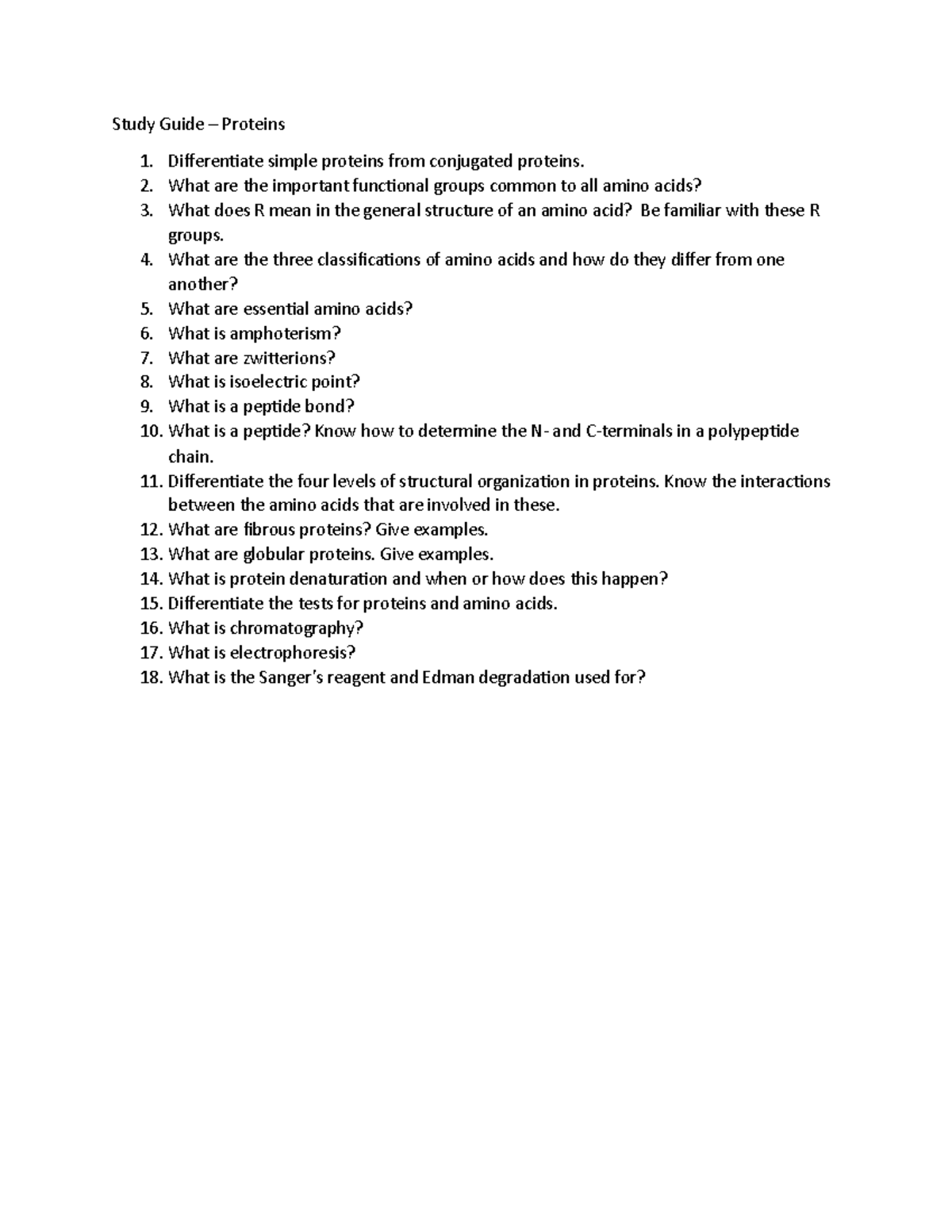 Study-Guide Proteins - guide questions - Study Guide – Proteins 1 ...