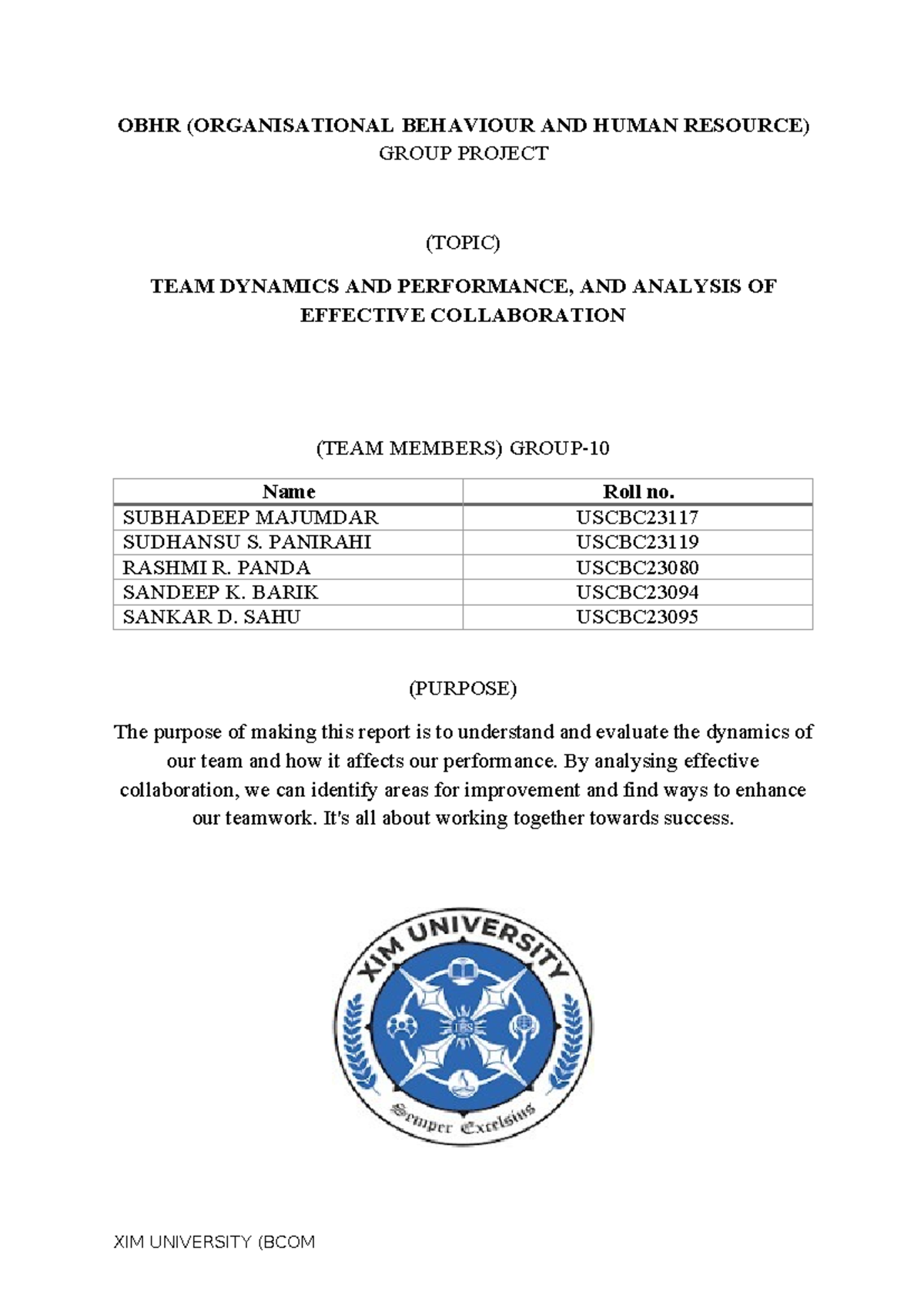 Obhr-1 - XIM UNIVERSITY (BCOM OBHR (ORGANISATIONAL BEHAVIOUR AND HUMAN ...