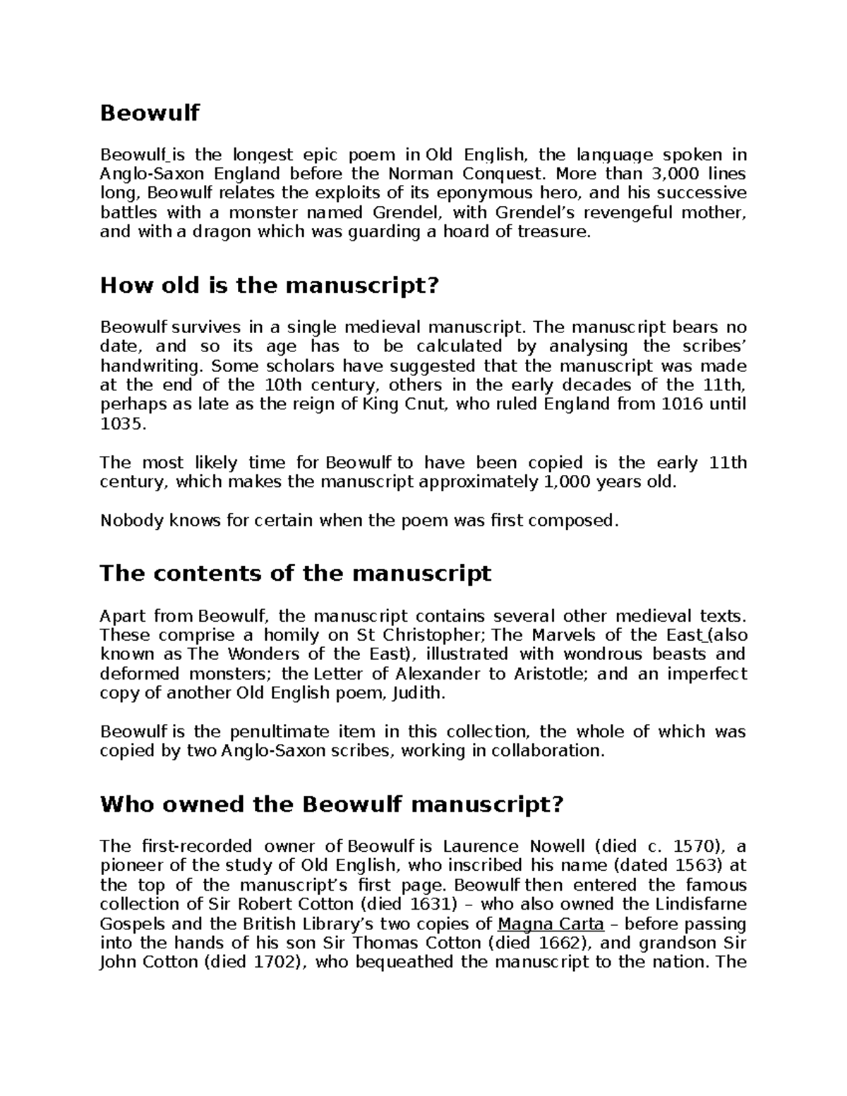 Beowulf - njbjhghgjkh - Beowulf Beowulf is the longest epic poem in Old ...