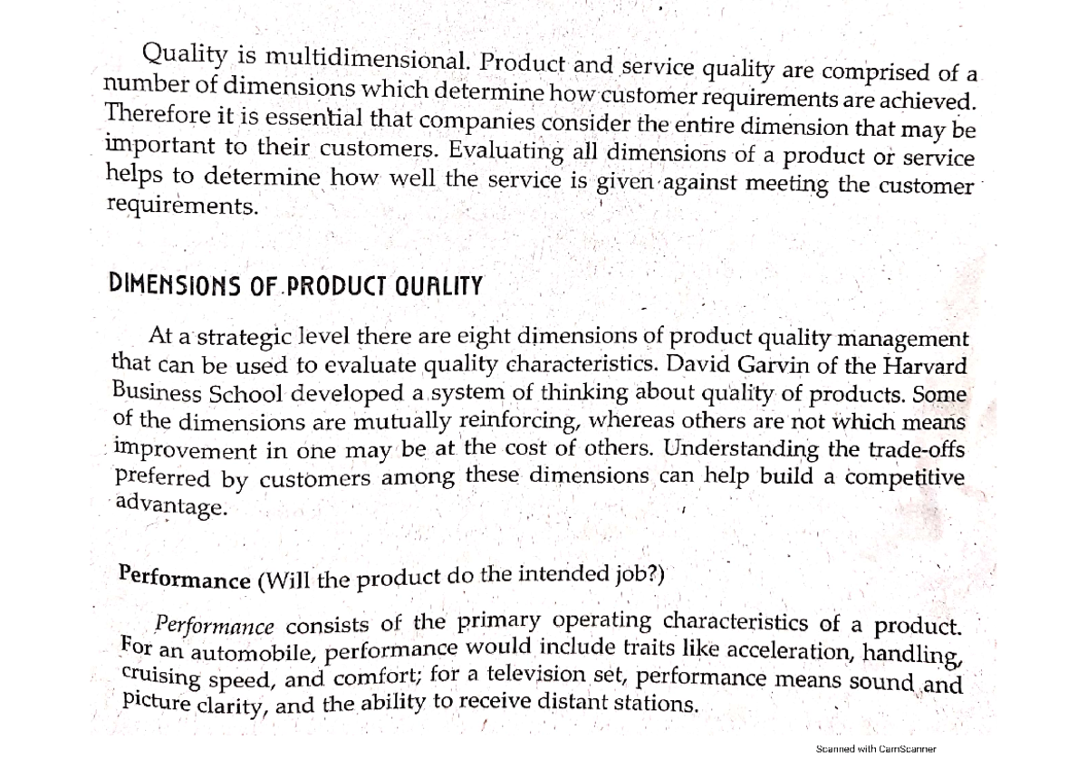 Dimensions of product quality - Managerial Economics - Studocu