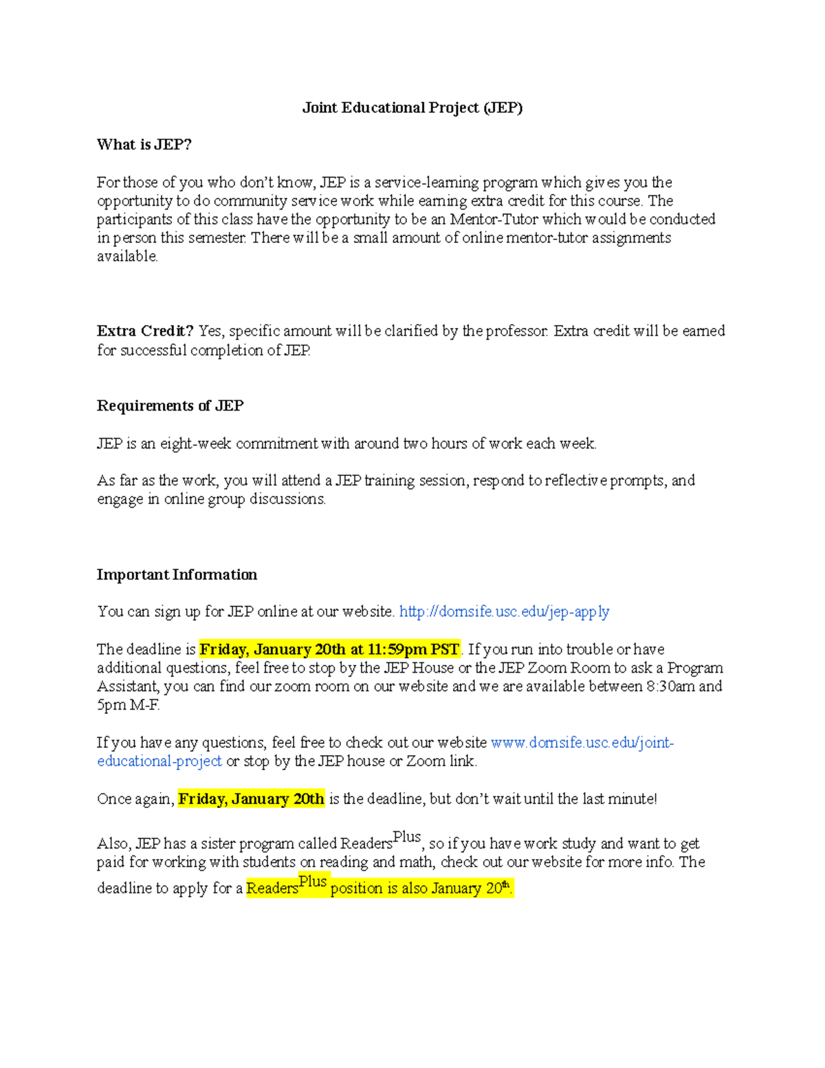 JEP Flyer - jep - Joint Educational Project (JEP) What is JEP? For ...