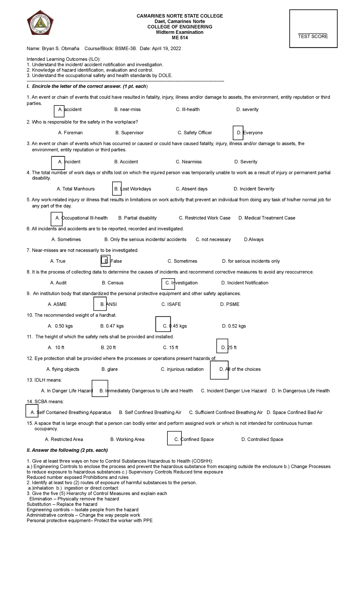 Obmaña ME 514-Midterm - Bsbsbsb - CAMARINES NORTE STATE COLLEGE Daet ...