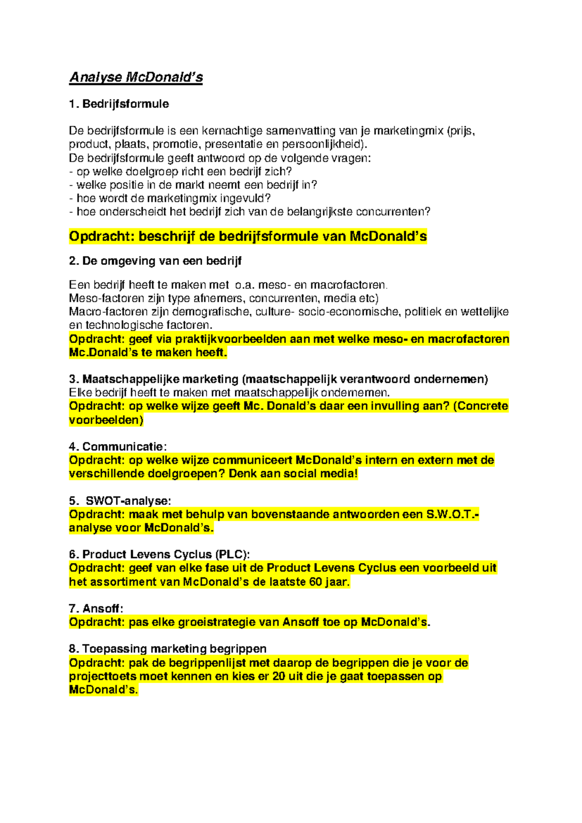 Analyse Mc Donalds - Analyse McDonald’s Bedrijfsformule De ...