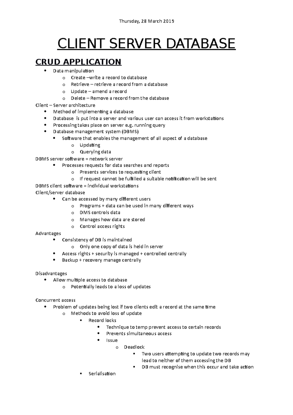 Client Server - revision note - Thursday, 28 March 2019 CLIENT SERVER DATABASE CRUD APPLICATION ...
