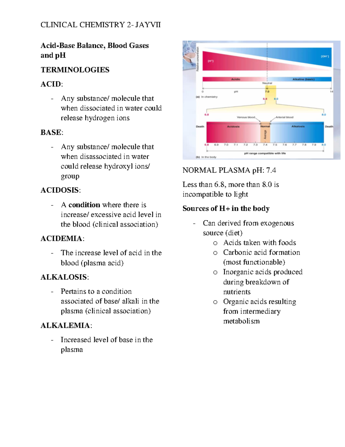 Clinical Chemistry - 7 - CLINICAL CHEMISTRY 2- JAYVII Acid-Base Balance ...