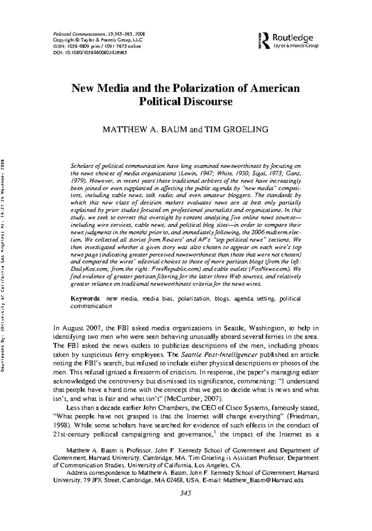 New Media and the Polarization of American Political Discourse ...