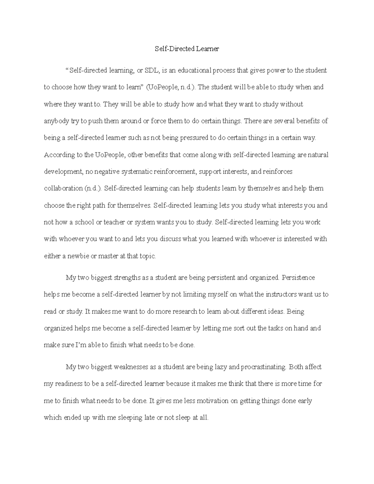 Self-directed learner Learning Journal Unit 6 - Self-Directed Learner ...