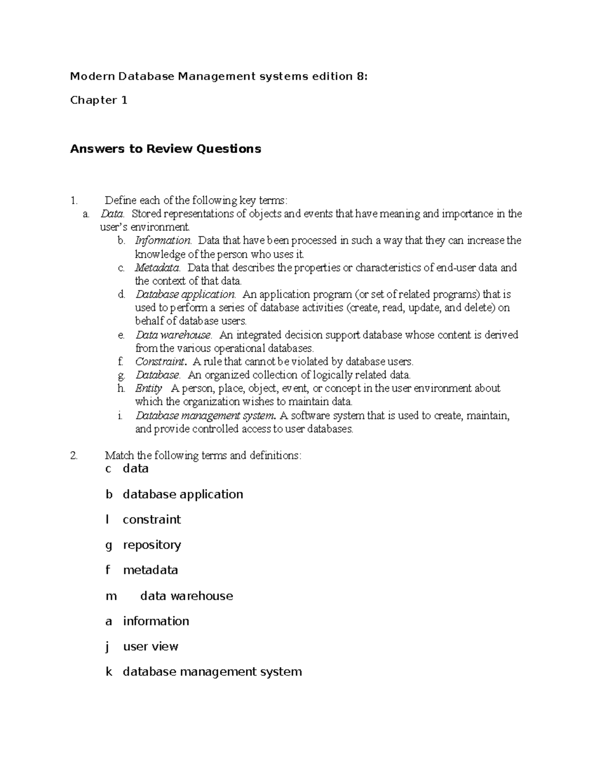 89645416 Modern Database Management Systems Edition 8 Answers Ch1 ...