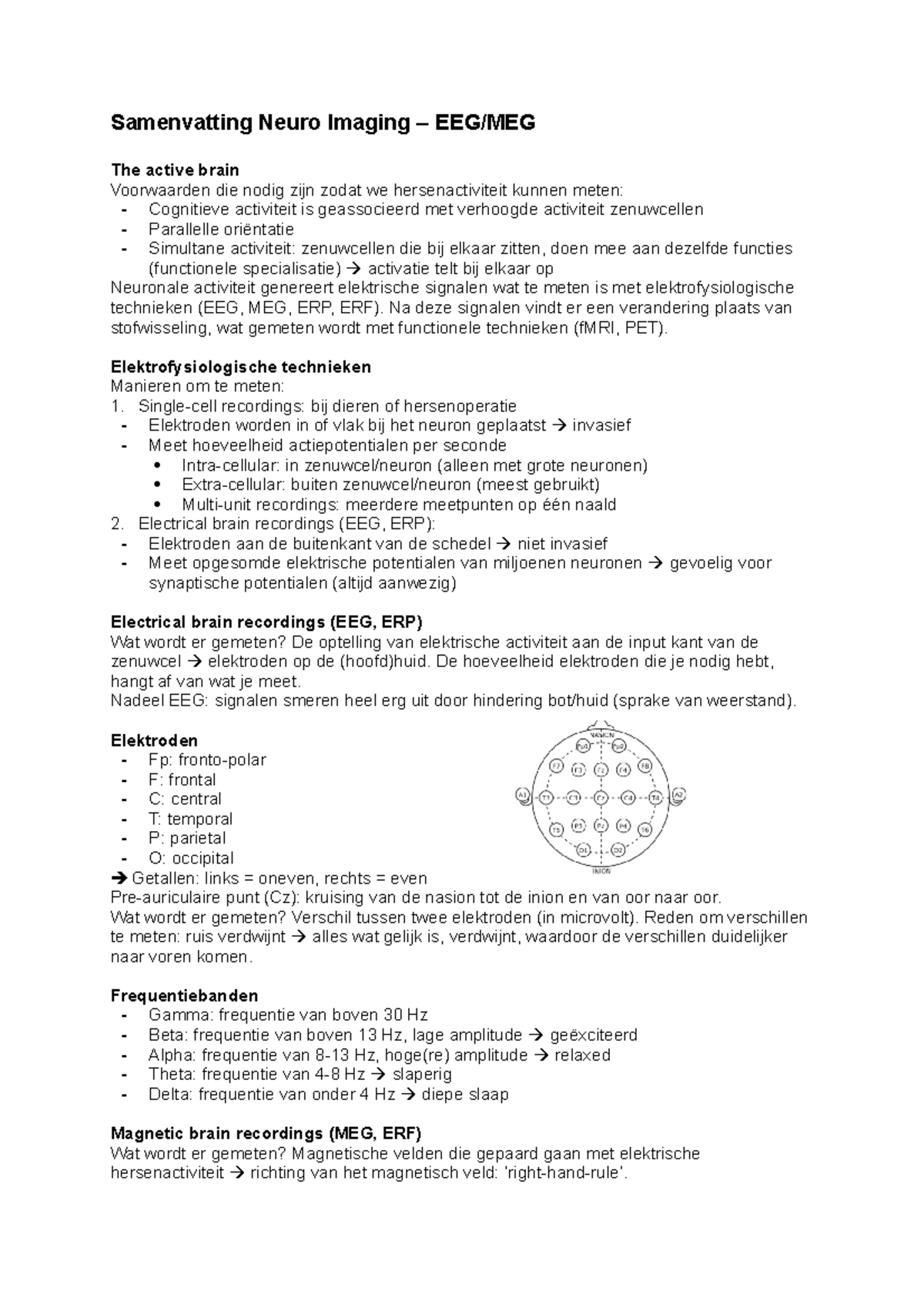 Neuro Imaging Samenvatting EEG:MEG - Samenvatting Neuro Imaging – EEG ...