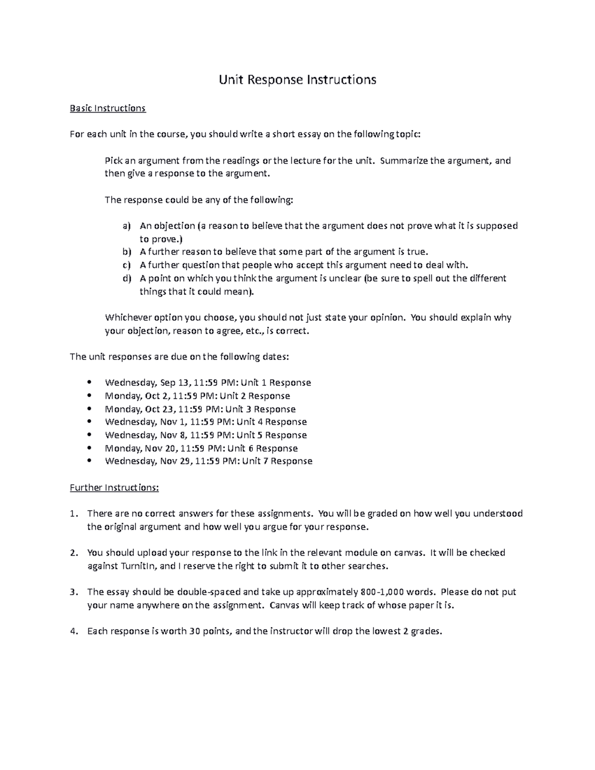 Unit Response Instructions - Unit Response Instructions Basic ...