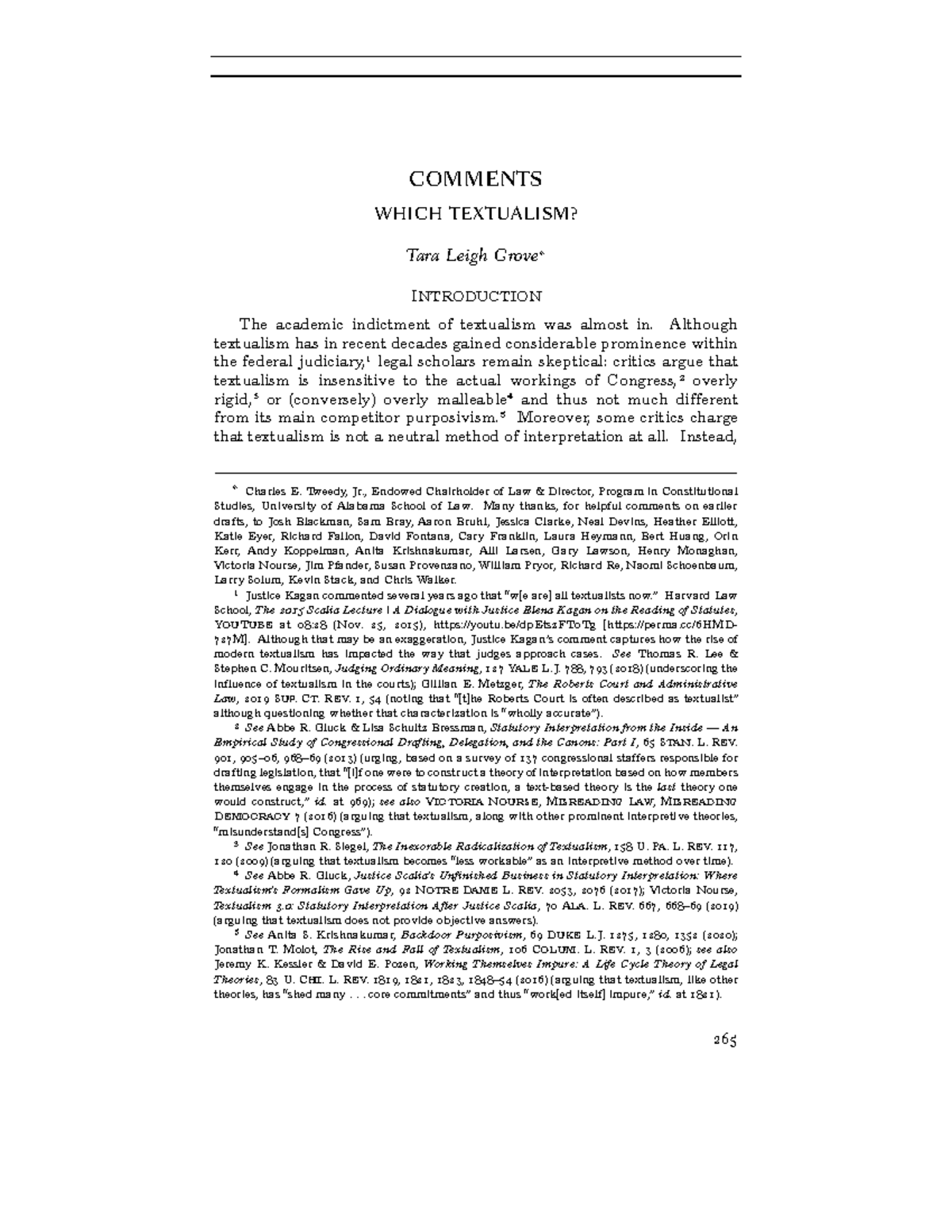 Textualism as method of constitutional interpretation - 265 COMMENTS ...