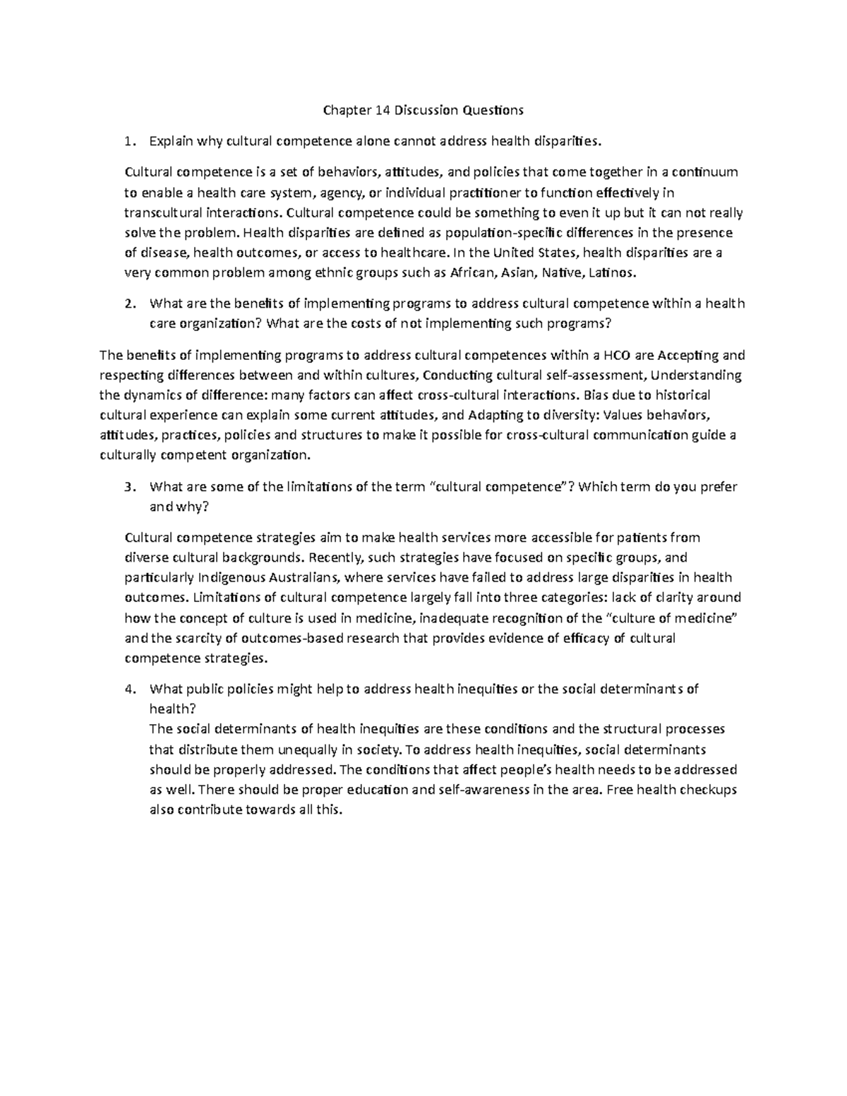 Chapter 14 Discussion Questions - Chapter 14 Discussion Questions 1 ...