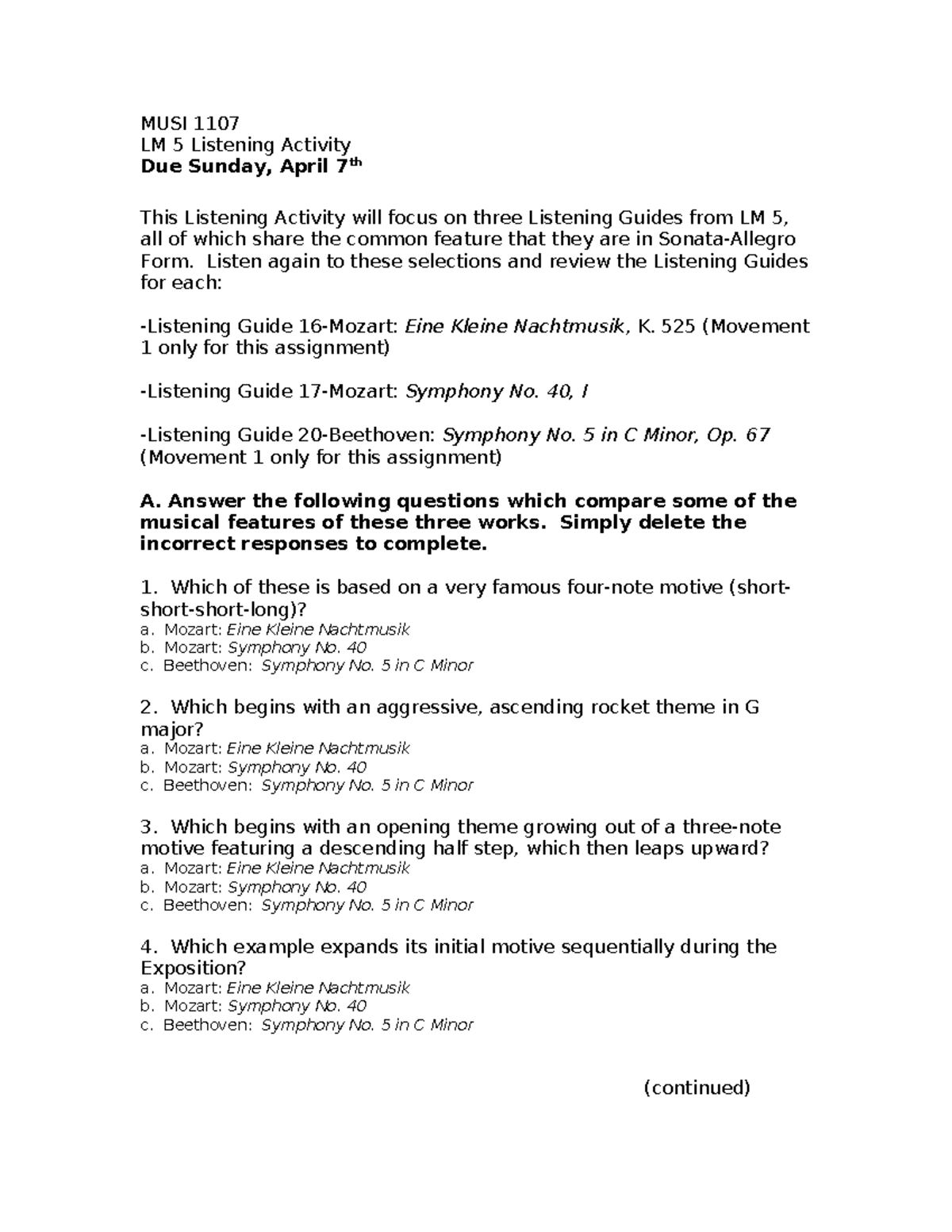 LM 5 Listening Activity - MUSI 1107 LM 5 Listening Activity Due Sunday ...