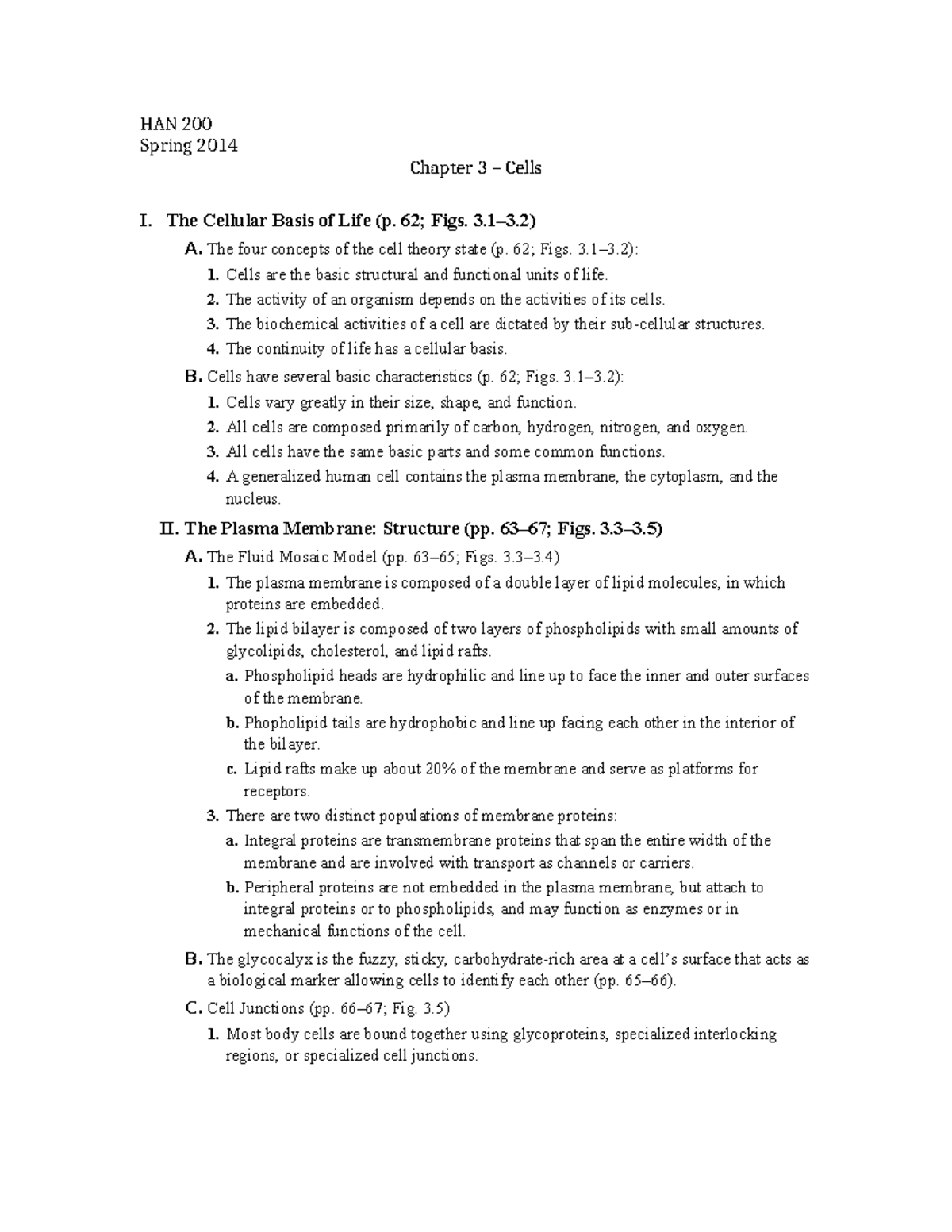 Chap3 cells outline - Tagged - HAN 200 Spring 2014 Chapter 3 – Cells I ...
