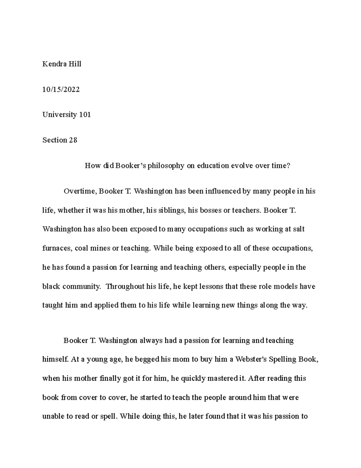 Writing Prompt #2 - The evolution of Booker T.'s philosophy - Kendra ...