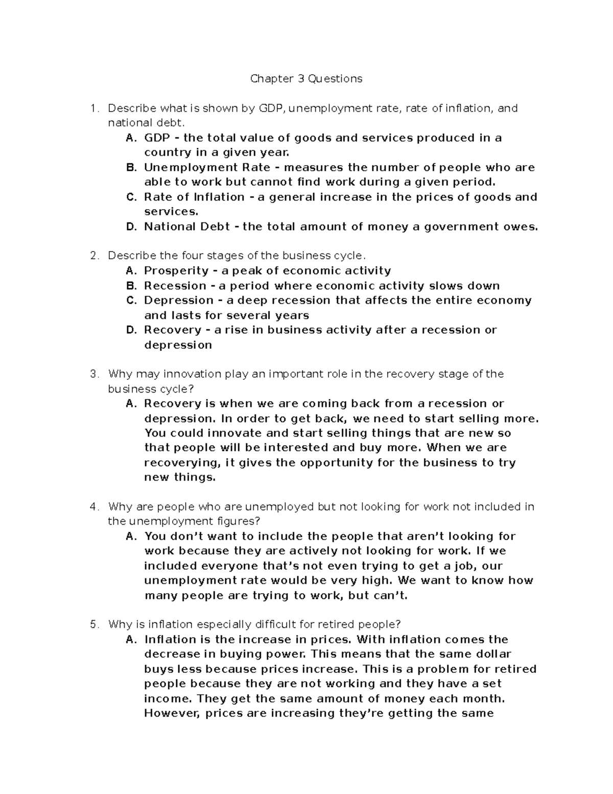 Chapter 3 Questions - Chapter 3 Questions Describe what is shown by GDP ...