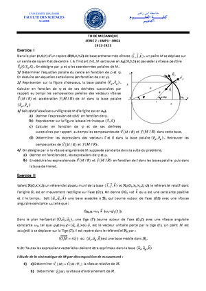 Exercices + correction de mécanique du point matériel - Universit ́e Cadi Ayyad Facult ́e des ...