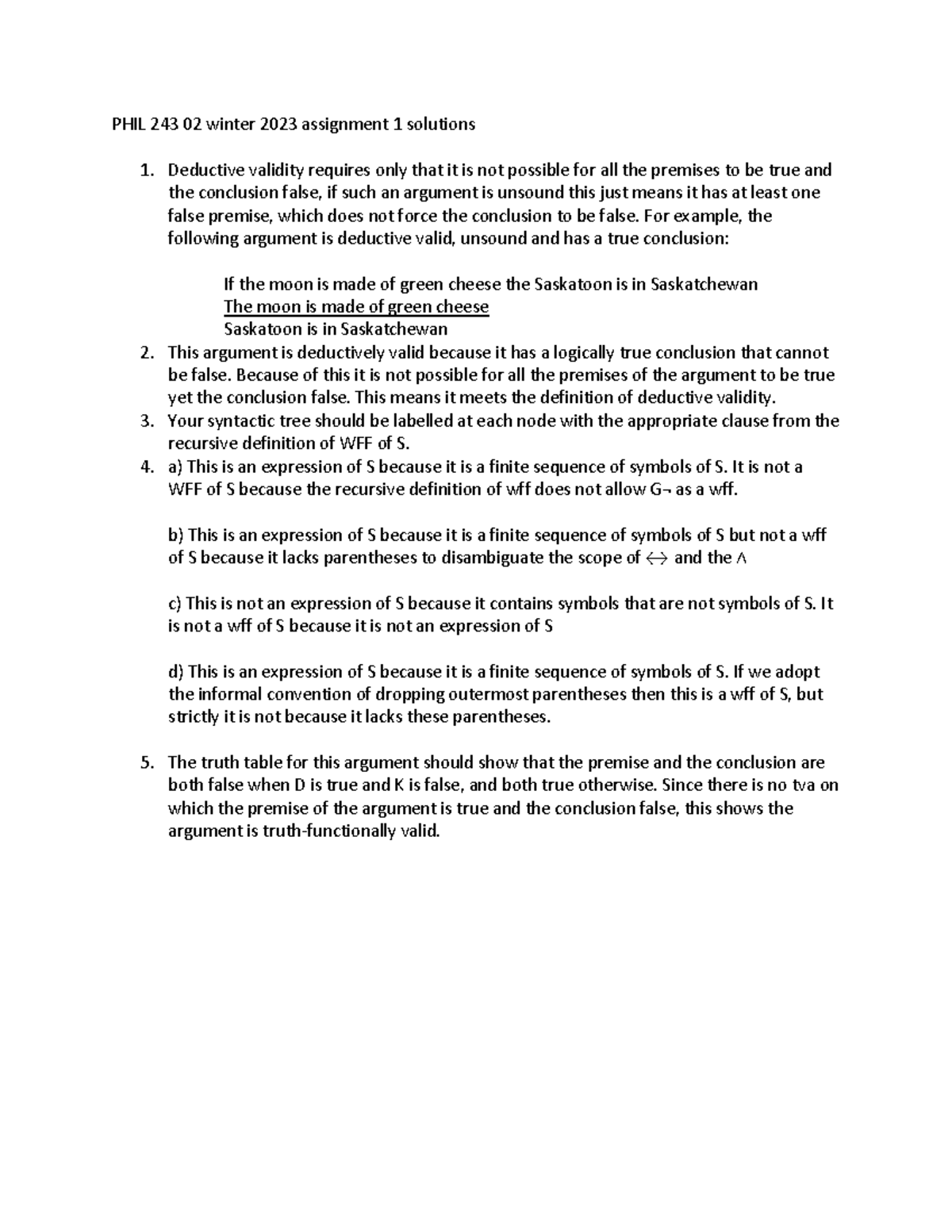 PHIL 243 02 winter 2023 assignment 1 solutions - PHIL 243 02 winter 2023 assignment 1 solutions ...