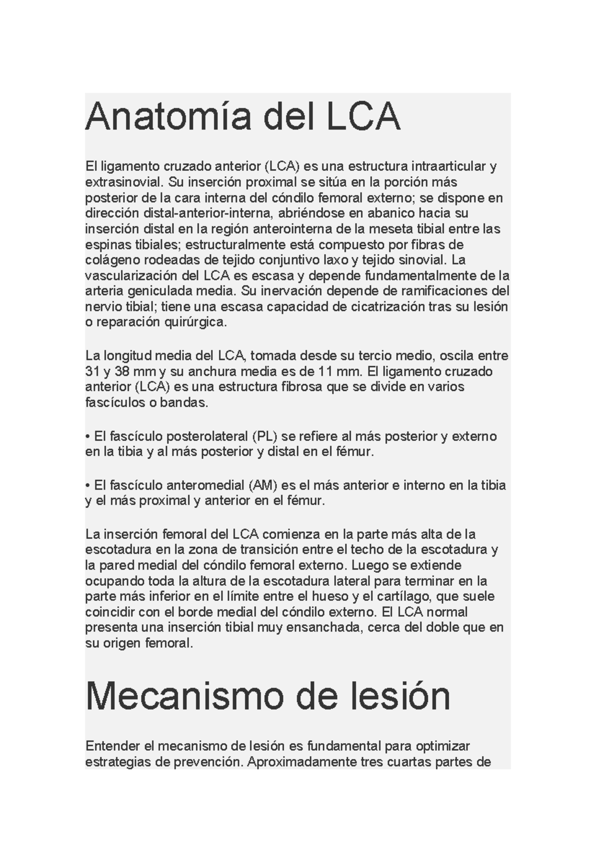 Anatomia del LCA - Anatomía del LCA El ligamento cruzado anterior (LCA ...