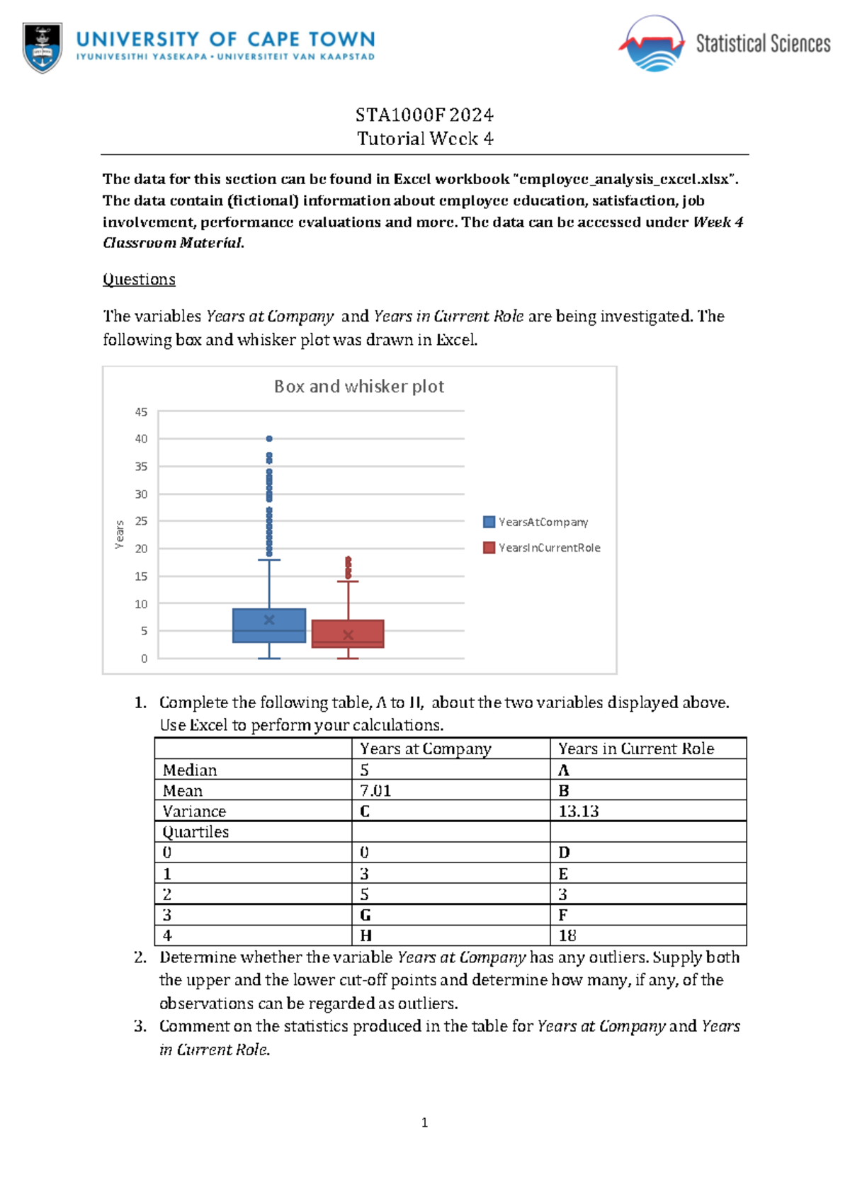 WEEK 4 Tutorial STA1000F 2024 - 1 STA1000F 2024 Tutorial Week 4 The ...