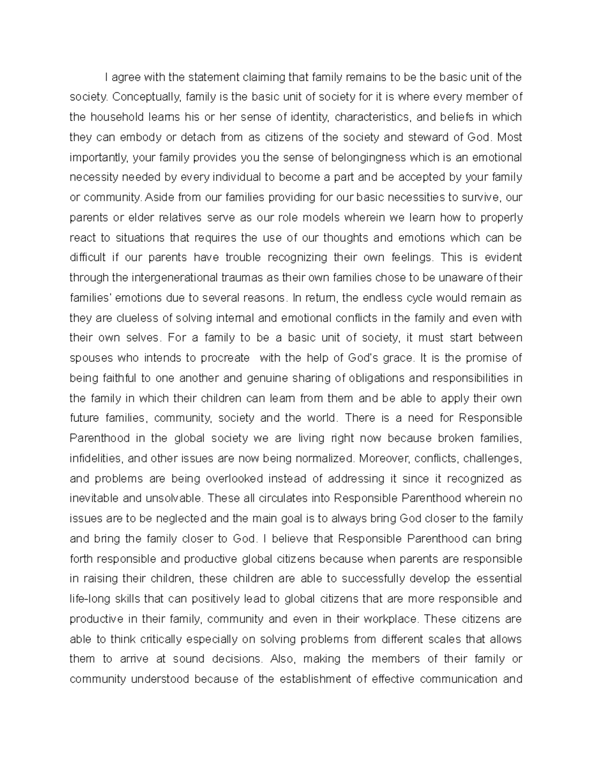 Essay About Family - I agree with the statement claiming that family ...