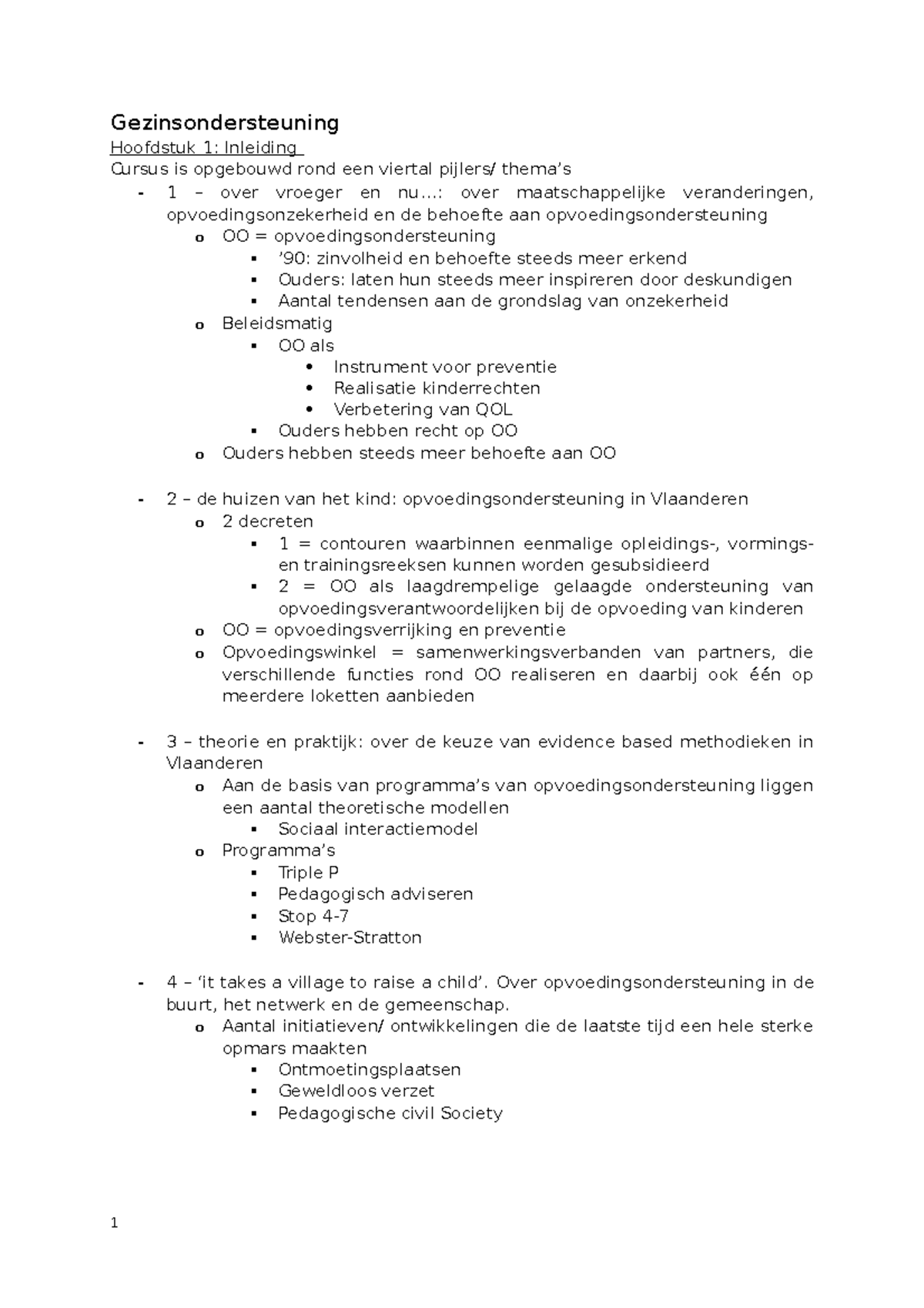 Samenvatting-gezinsondersteuning - Gezinsondersteuning Hoofdstuk 1: Inleiding Cursus is ...