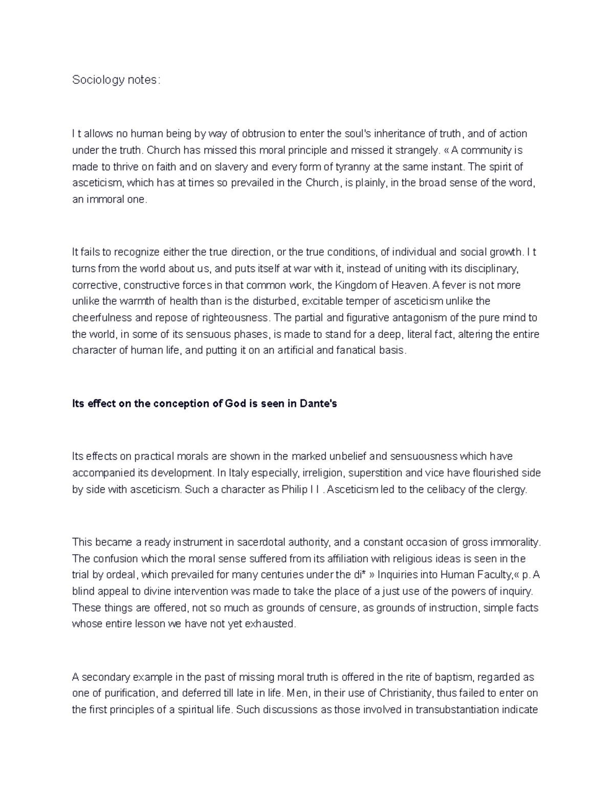 Sociology notes 24 - Sociology notes: I t allows no human being by way ...