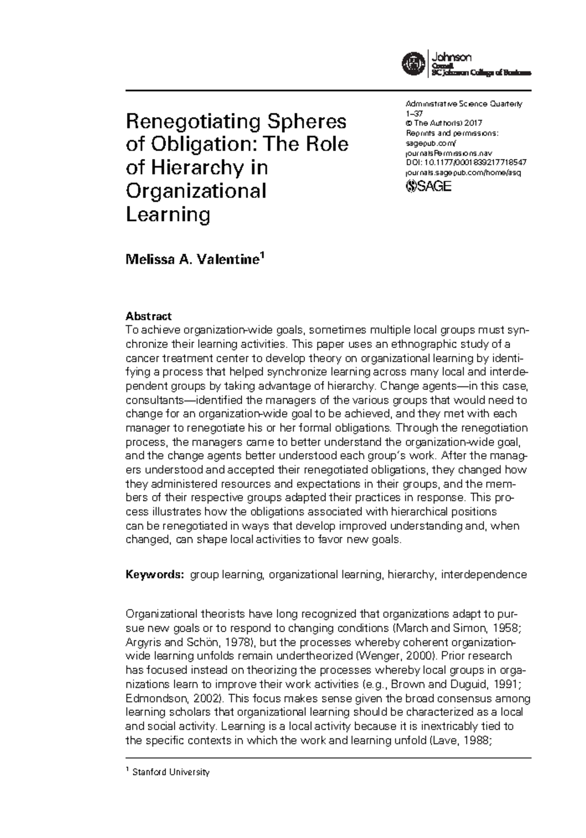 Hierarchy and learning ASQ - Administrative Science Quarterly 1– Ó The ...