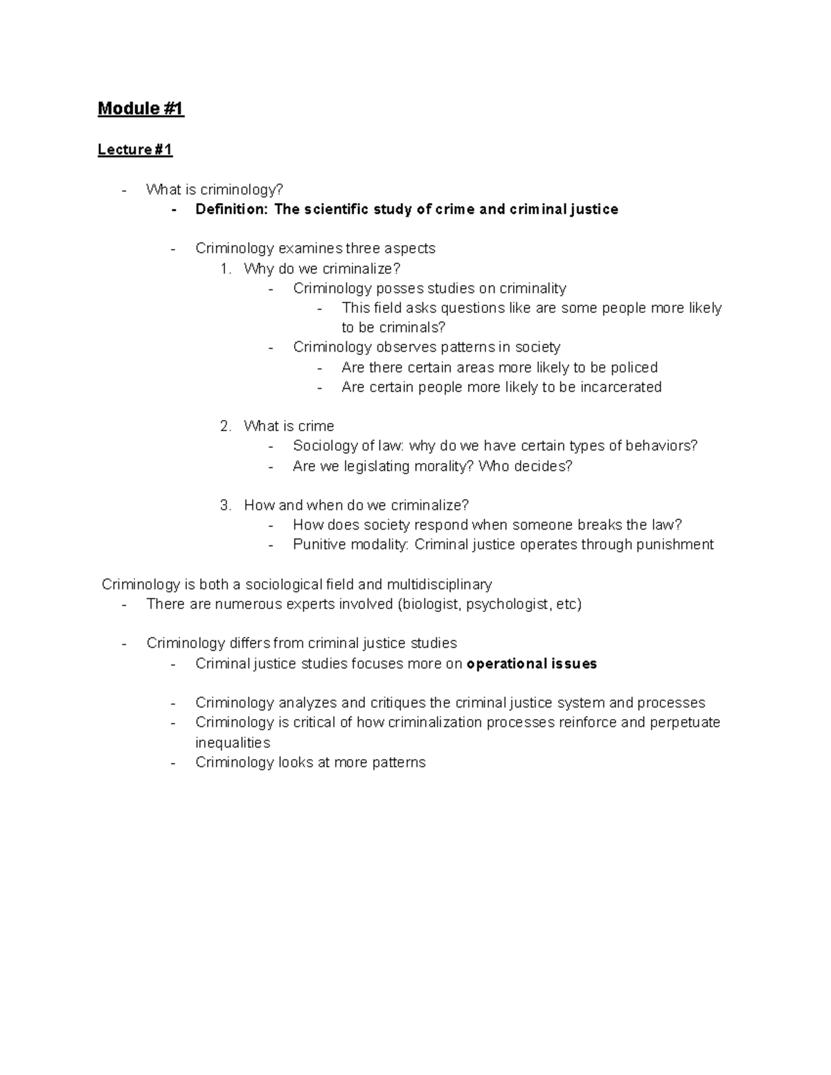 Intro to Crim Lecture Notes 2024 - Module Lecture # - What is ...
