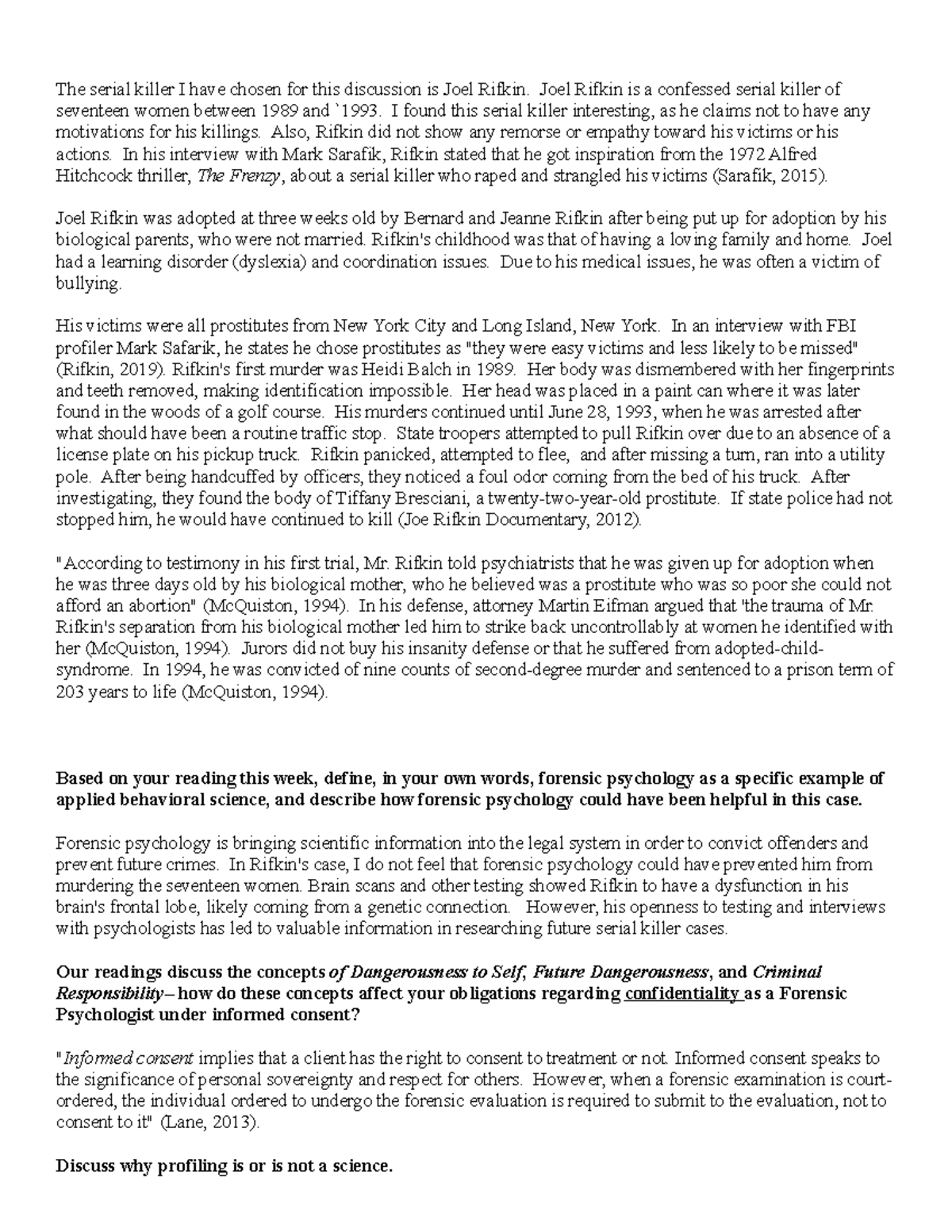 ABS 200 Week 3 Discussion - The serial killer I have chosen for this ...