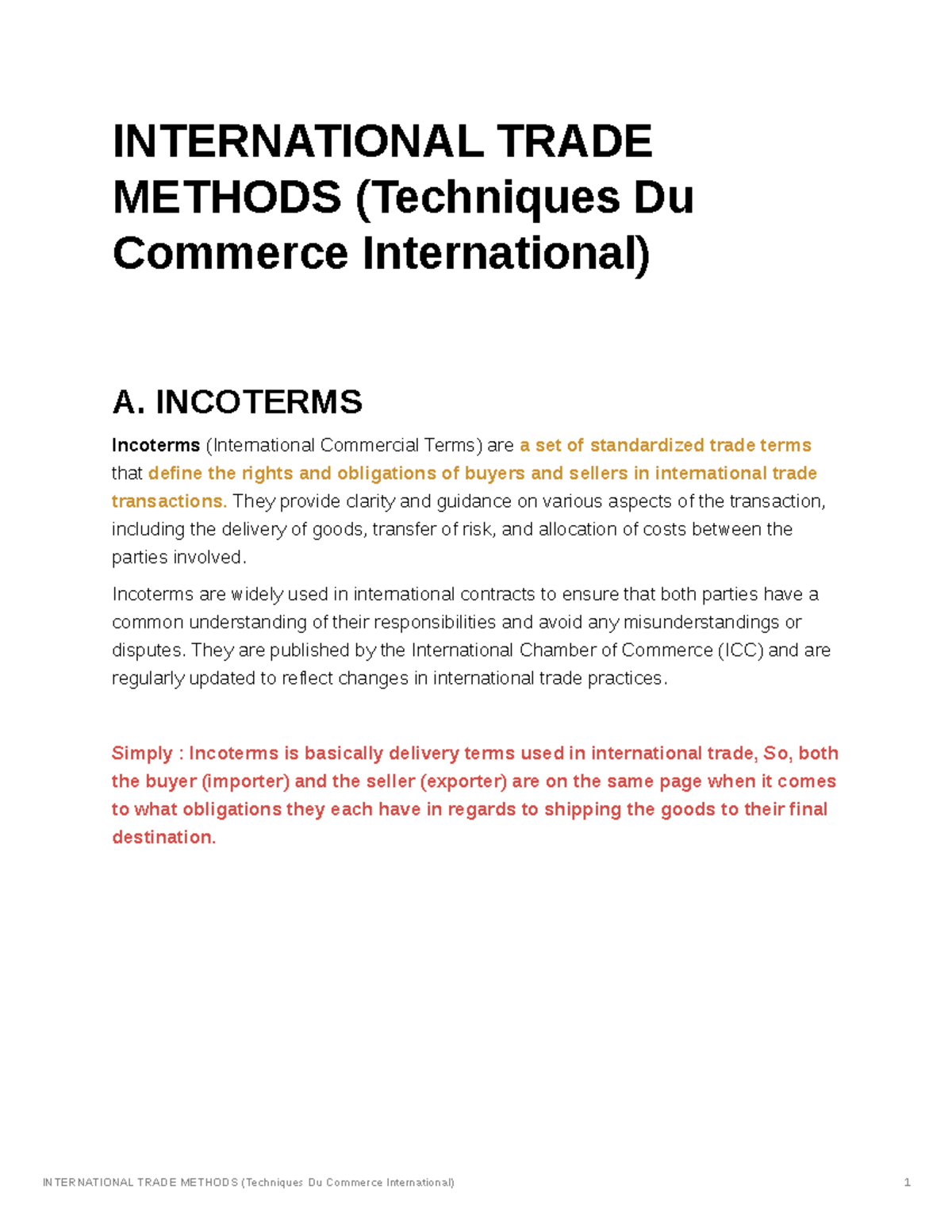 International Trade Methods (Techniques Du Commerc ...