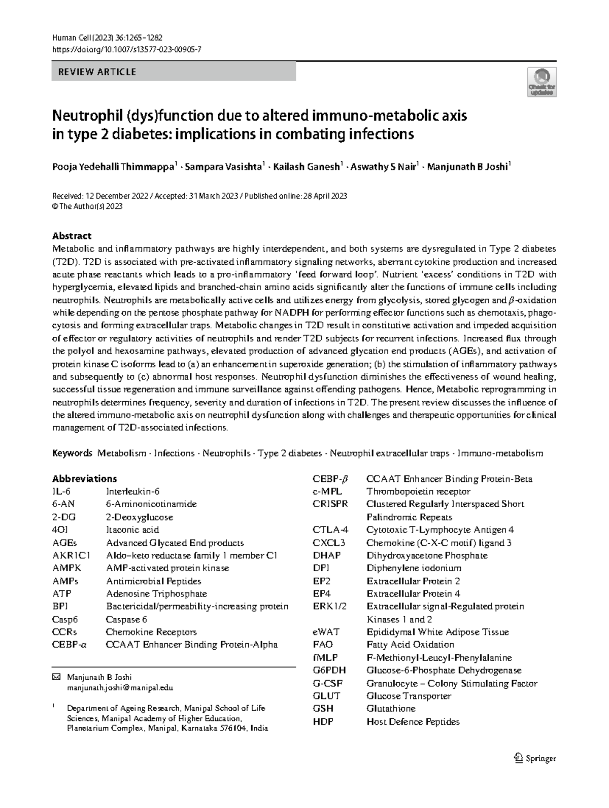 Neutrophil (dys)function due to altered immuno‑metabolic axis DM2 - Vol ...