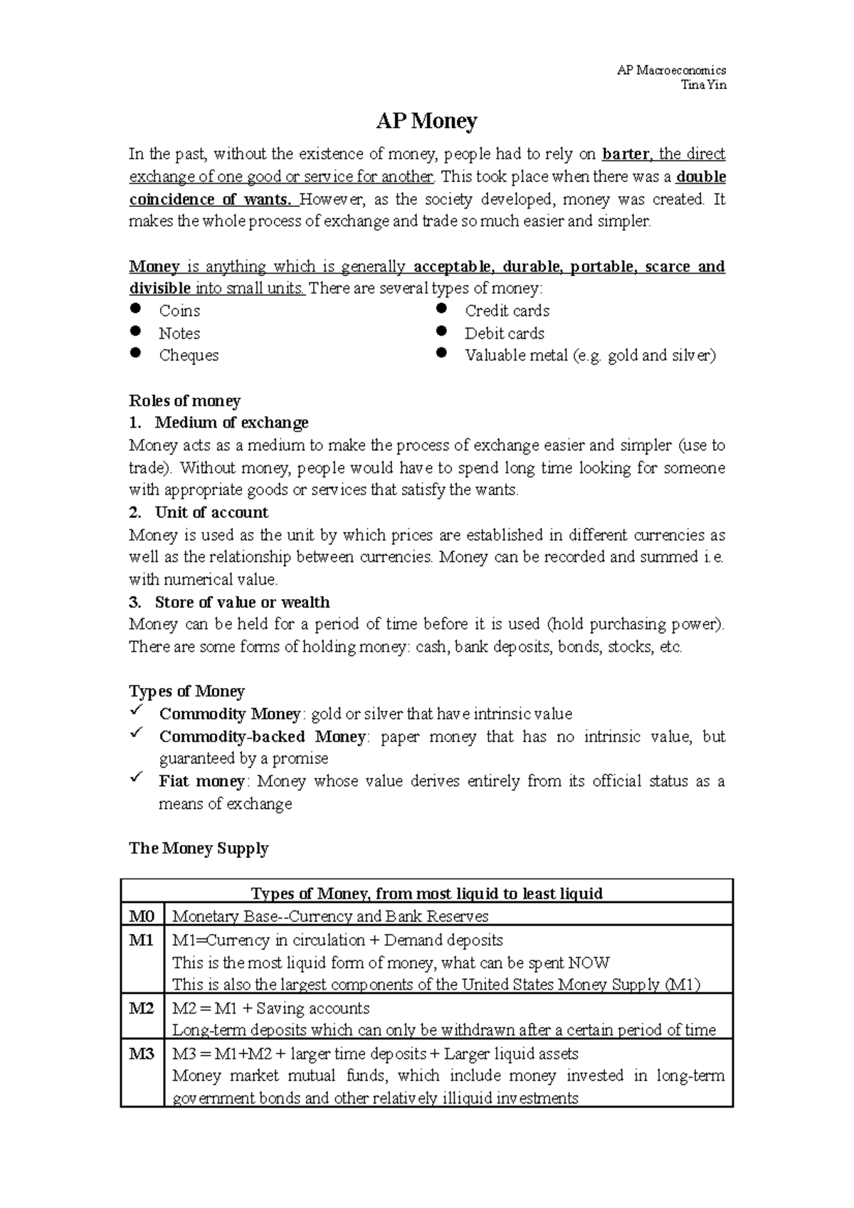 Money - It is the worksheet of eco. Including lots of definitions and ...