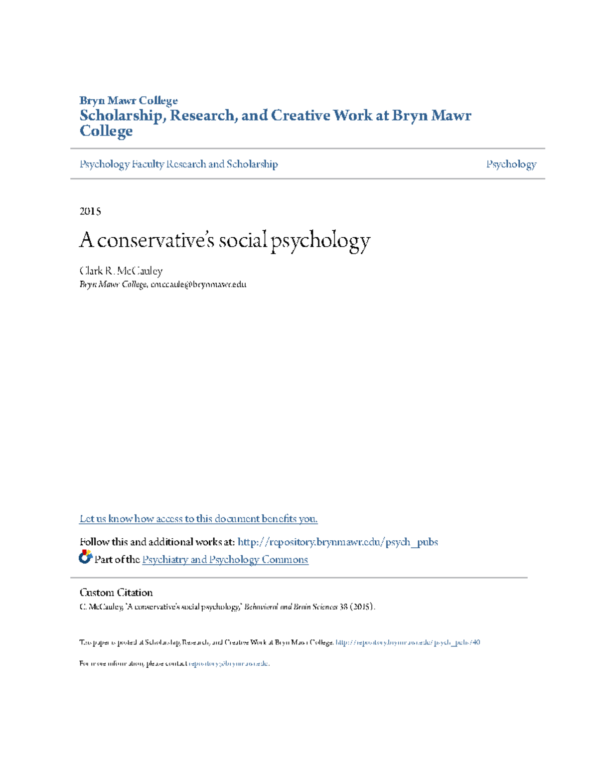 A conservatives social psychology - Bryn Mawr College Scholarship ...