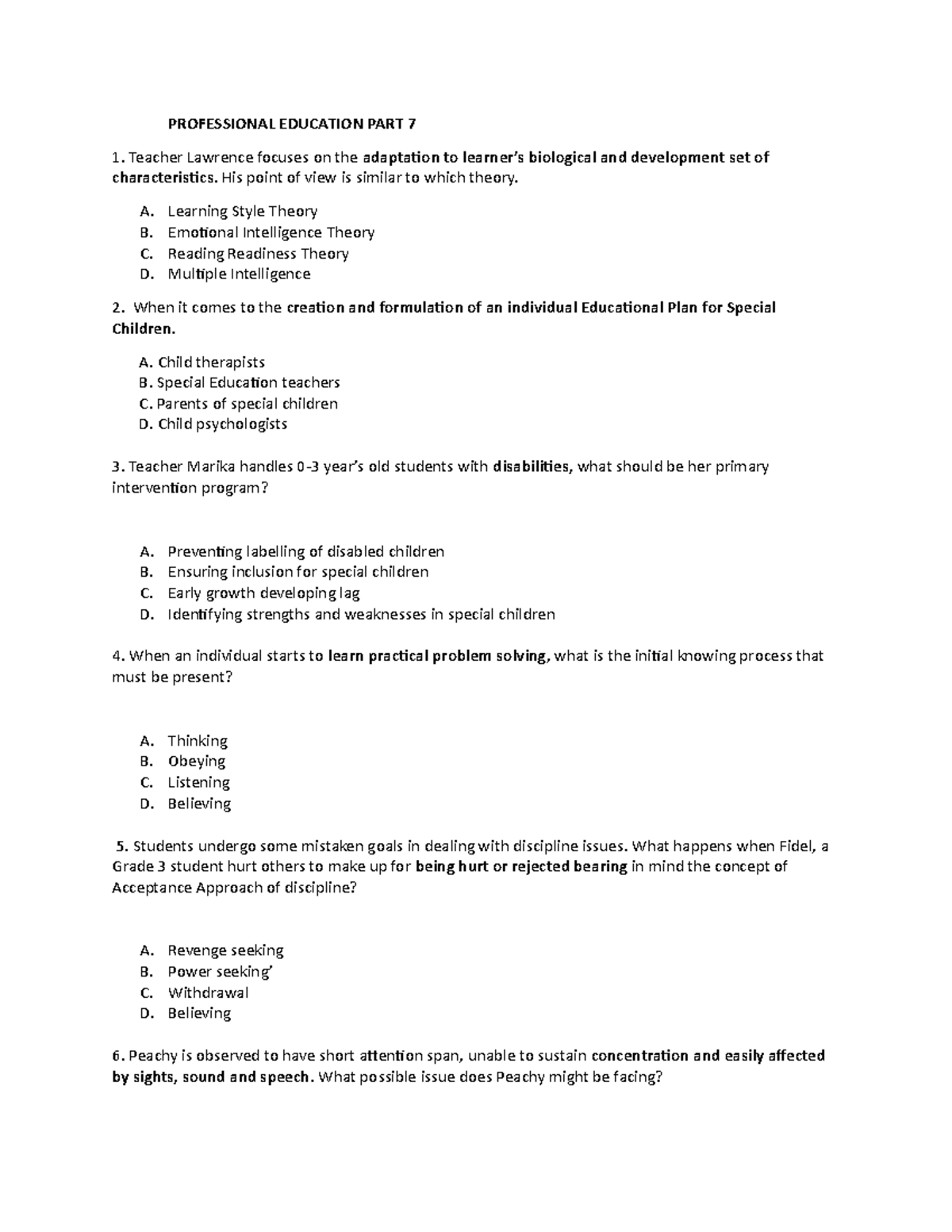 Professional Education PART 7 - PROFESSIONAL EDUCATION PART 7 Teacher ...