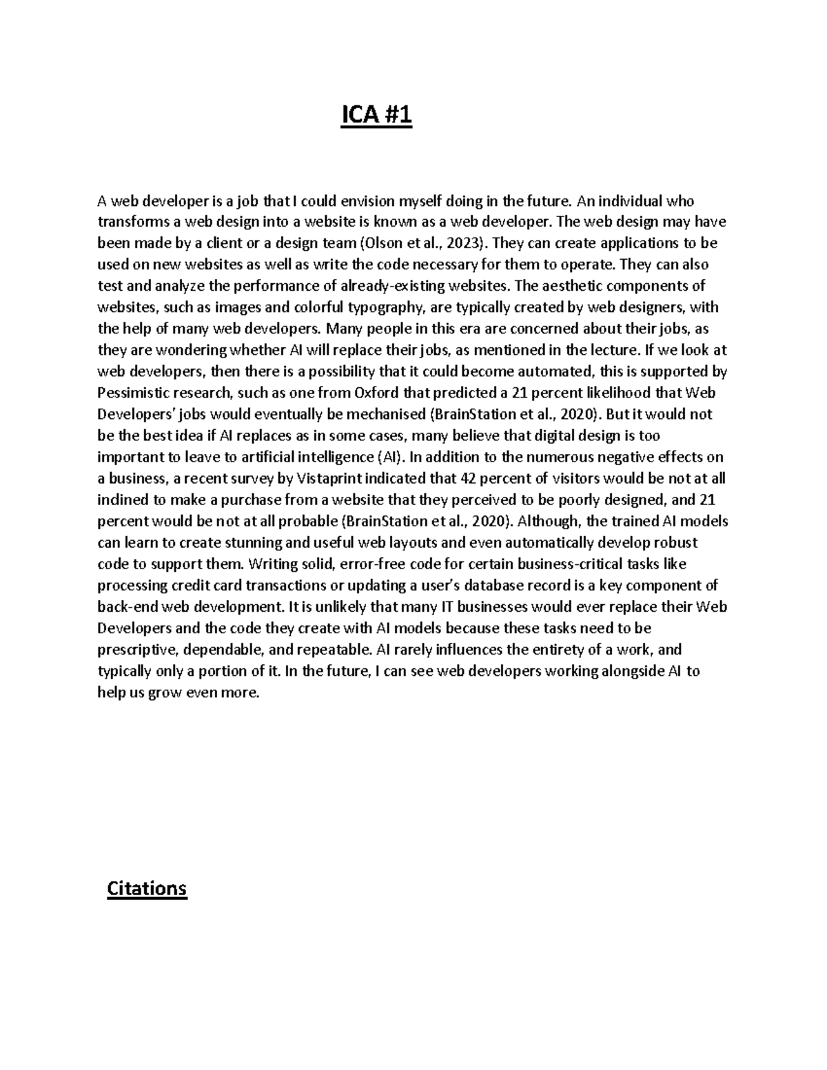 Ica 1 Mgmt 1302 In Class Assignment Ica A Web Developer Is A Job That I Could Envision 