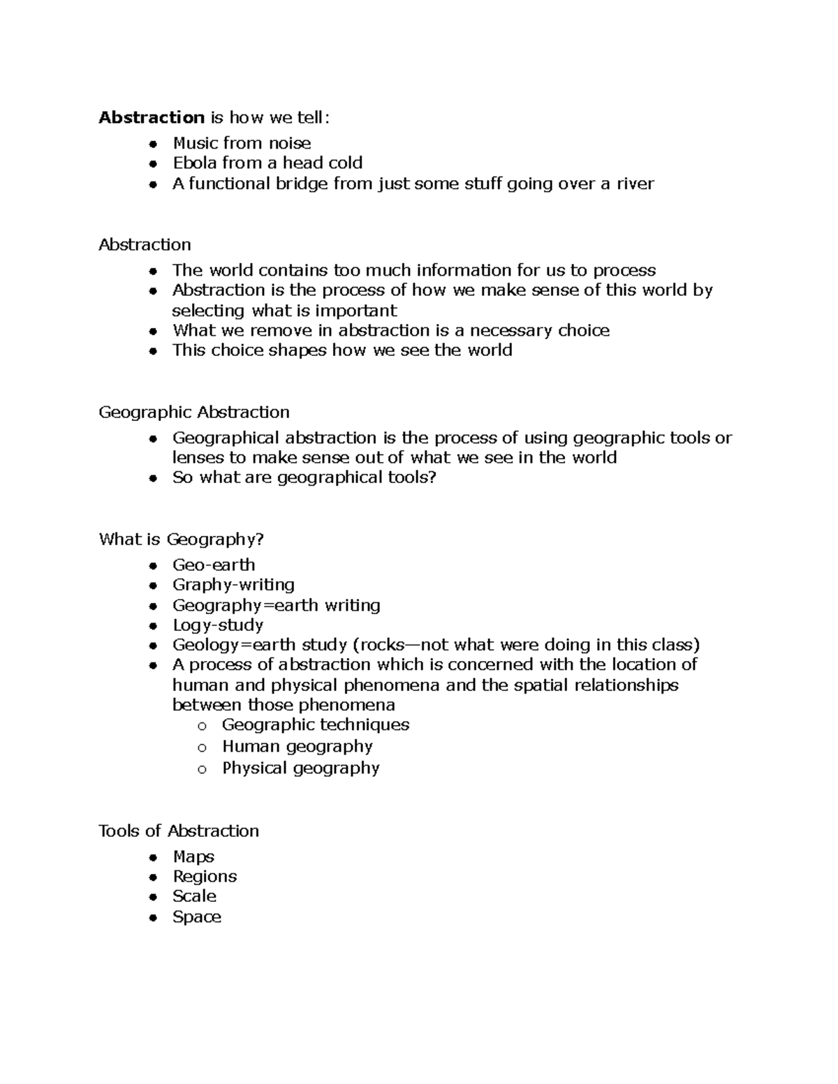 Geog 120 1 - 1st week of notes for Geography 120. (smith) - Abstraction ...