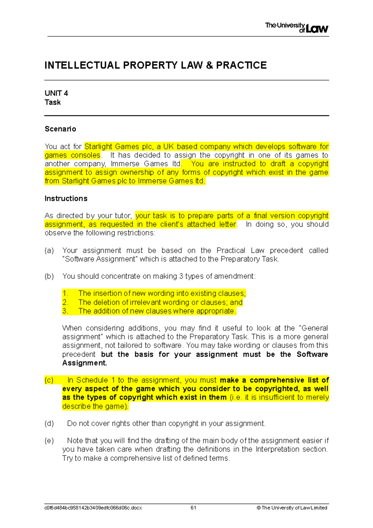 Task week 4 - Lecture notes - INTELLECTUAL PROPERTY LAW & PRACTICE UNIT ...
