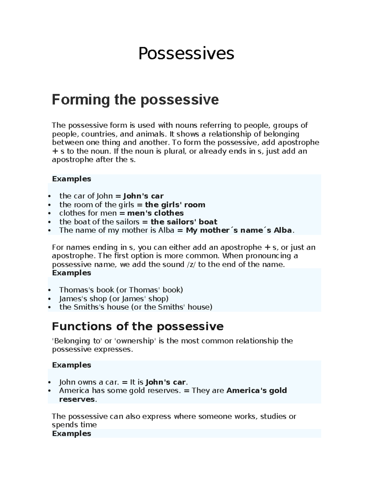 Possessives - Te ayudará - Possessives Forming the possessive The ...