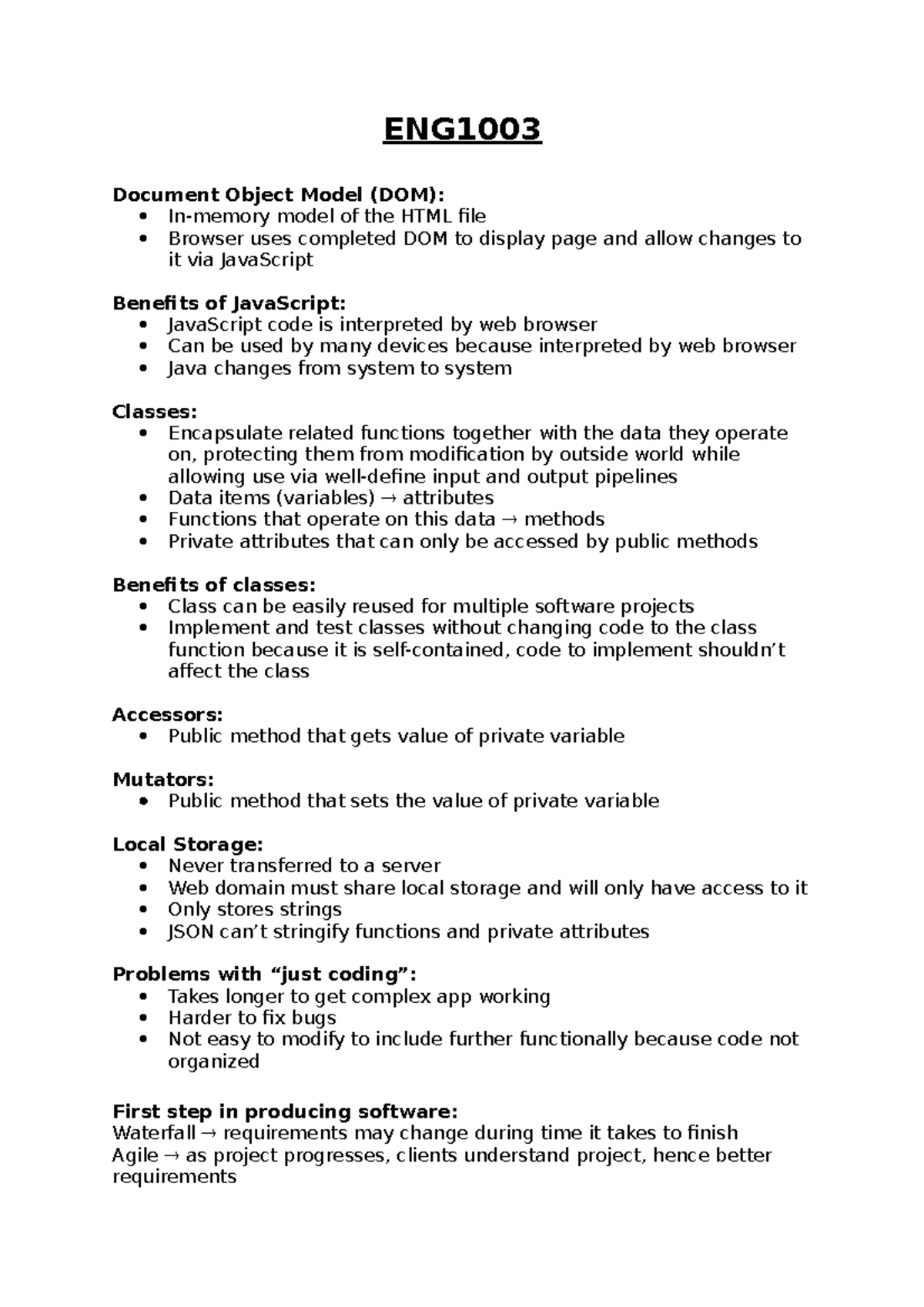 ENG1003-EXAM- Notes - ENG1003 Document Object Model (DOM): In-memory ...