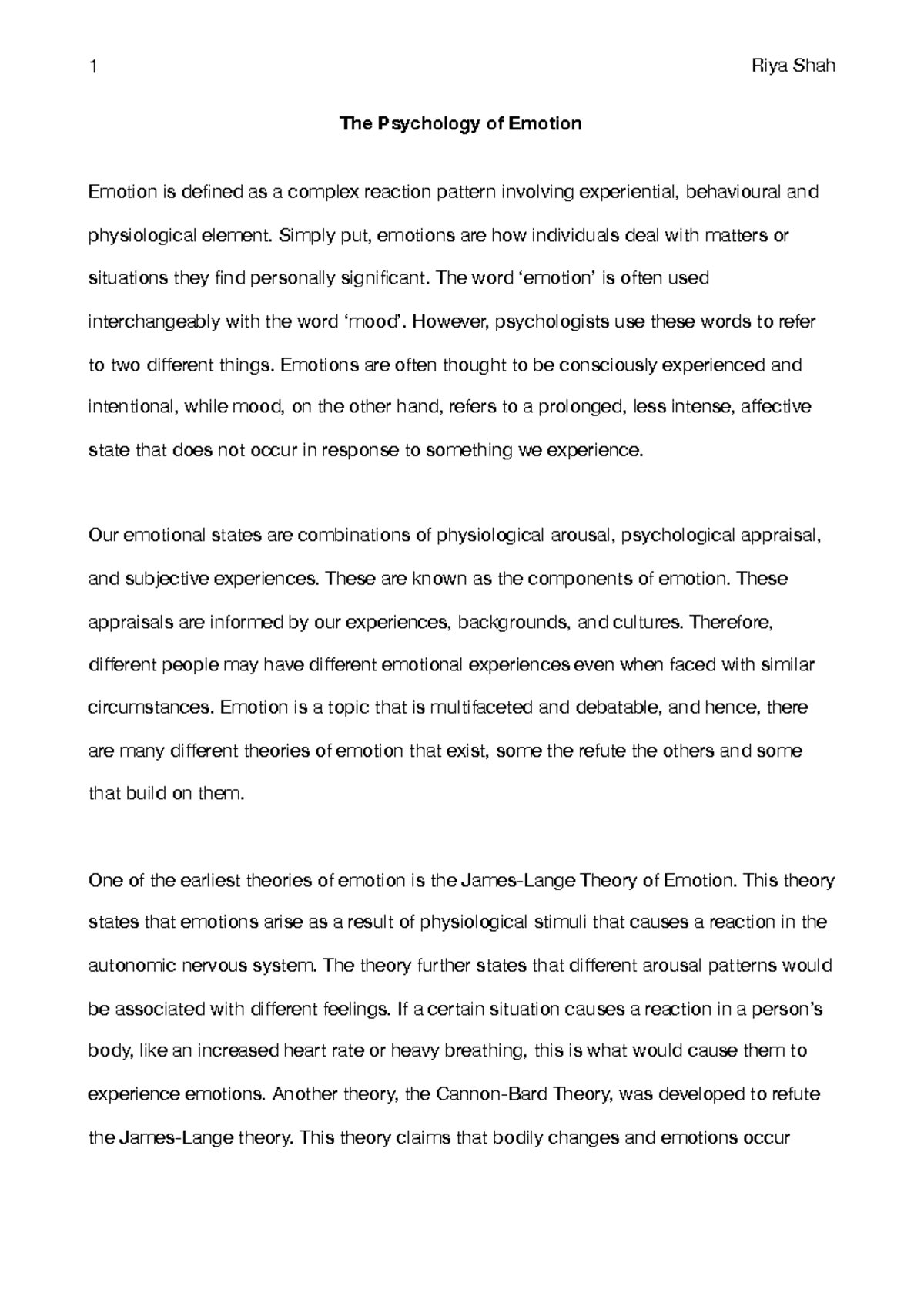 Psycology Emotion - The Psychology of Emotion Emotion is defined as a ...