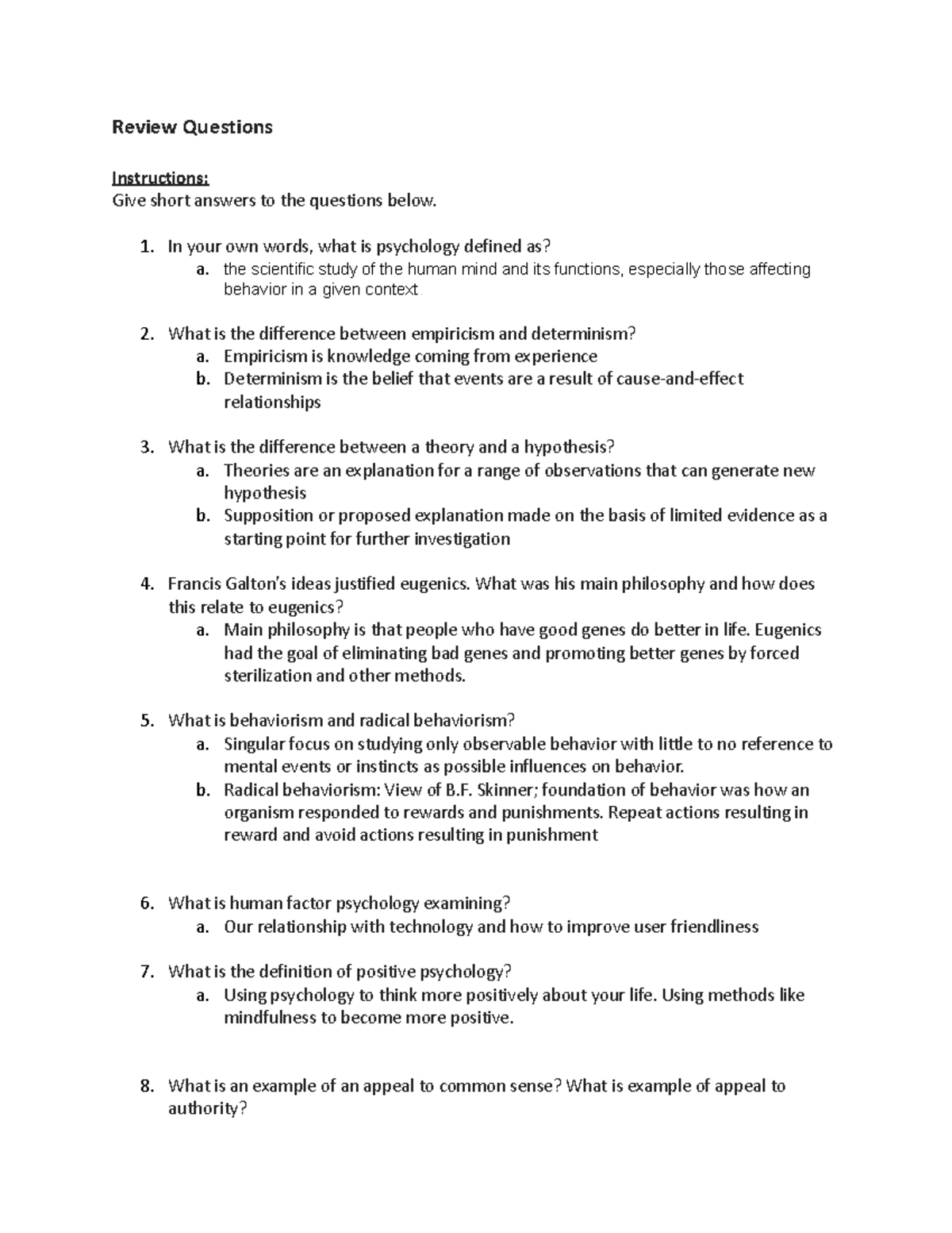 Review Answers Midterm 1 - Review Questions Instructions: Give short ...