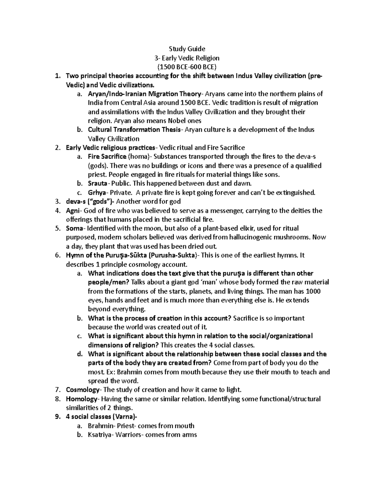 Study Guide- 3 Early Vedic Religion - 1. 2. 3. 4. 5. 6. 7. 8. 9. Study ...