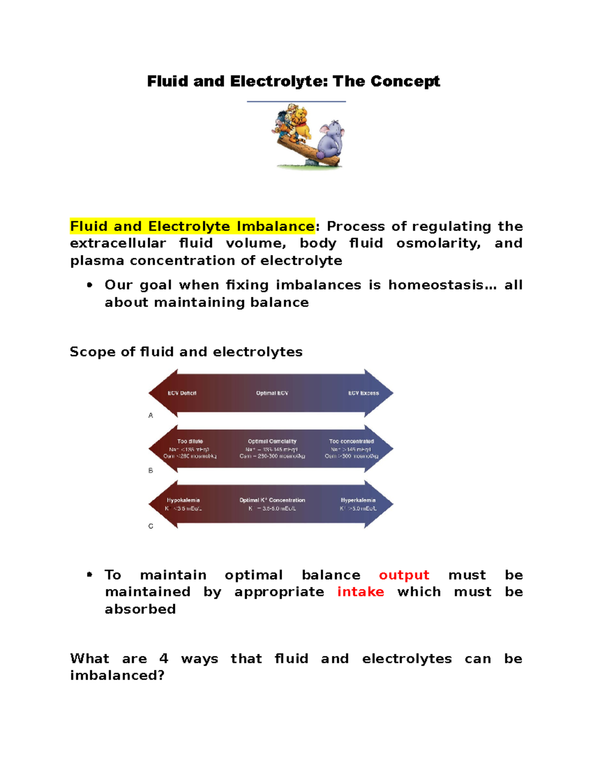 Fluid and Electrolyte The Concept - .. all about maintaining balance ...