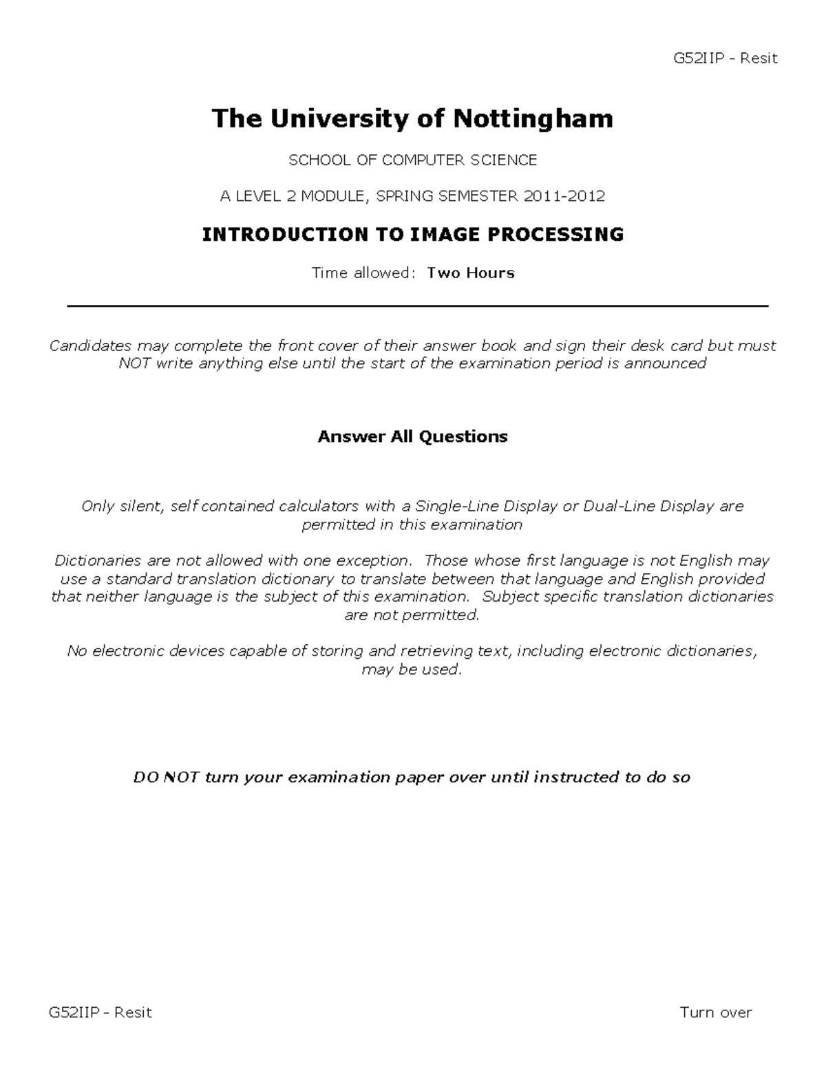 Exam 2013, questions - G52IIP - Resit Turn over The University of ...