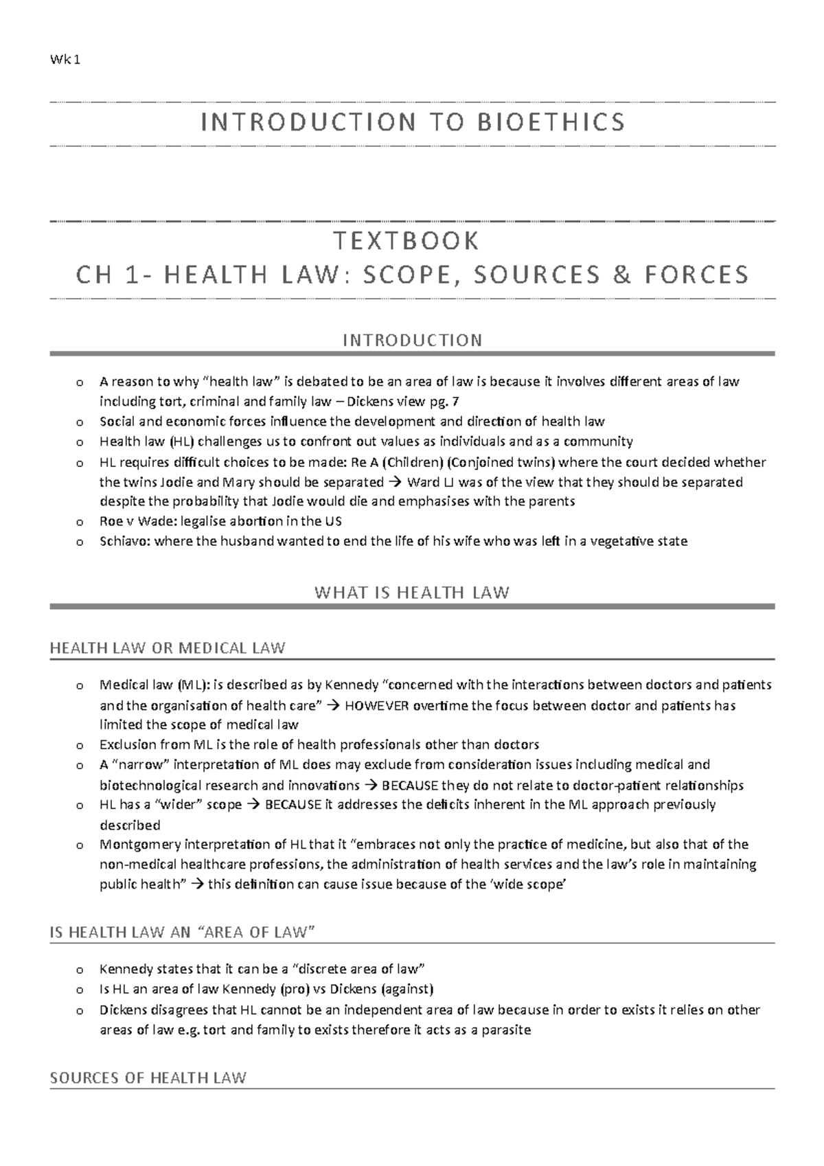 Introduction to bioethics Module 1 Week 1 : class notes and lecture ...