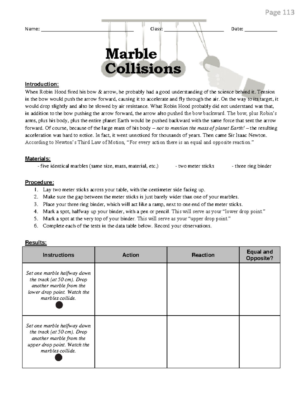 Marble Collisions Lab with key - Name ...