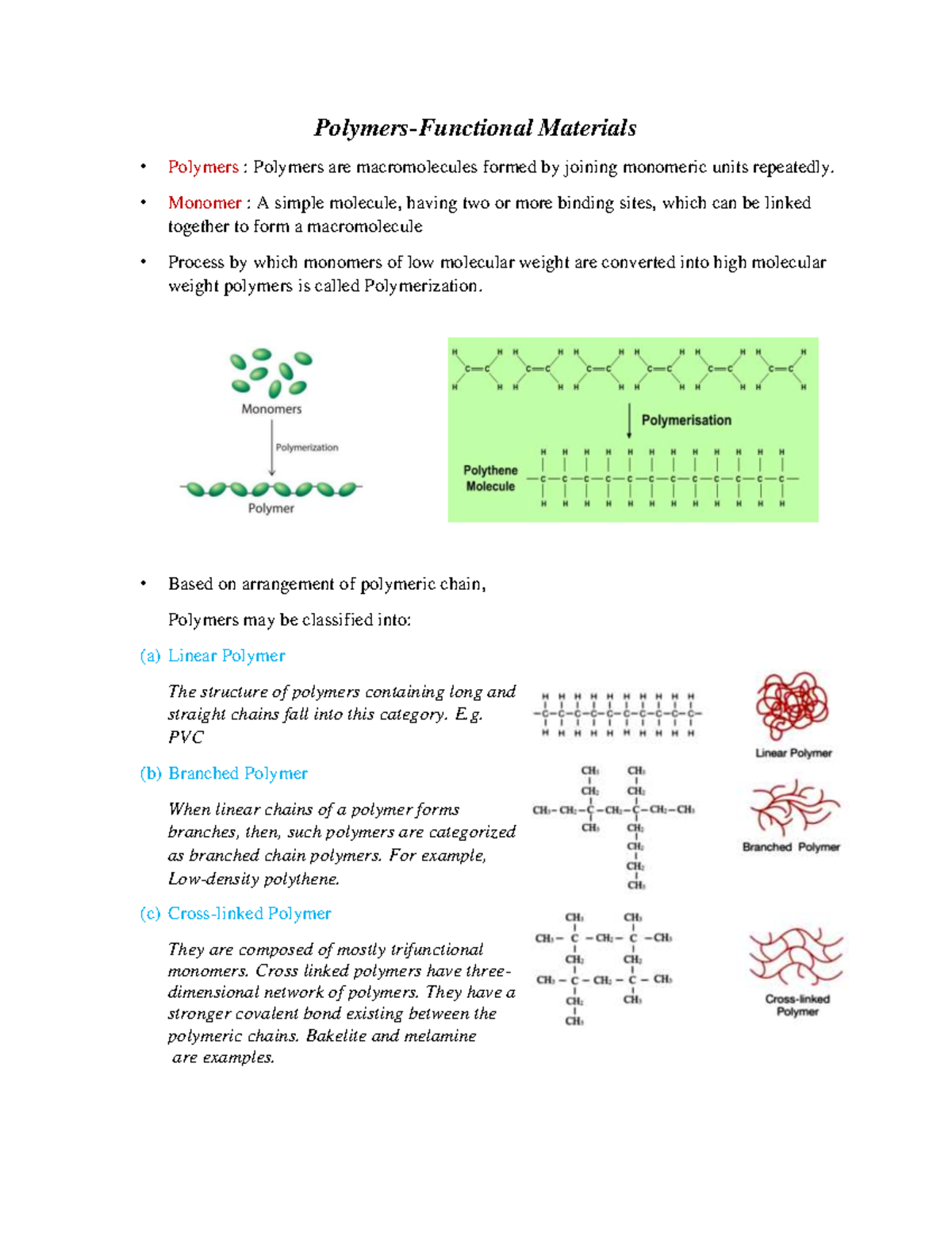Polymers Chemistry Notes - Polymers-Functional Materials Polymers ...