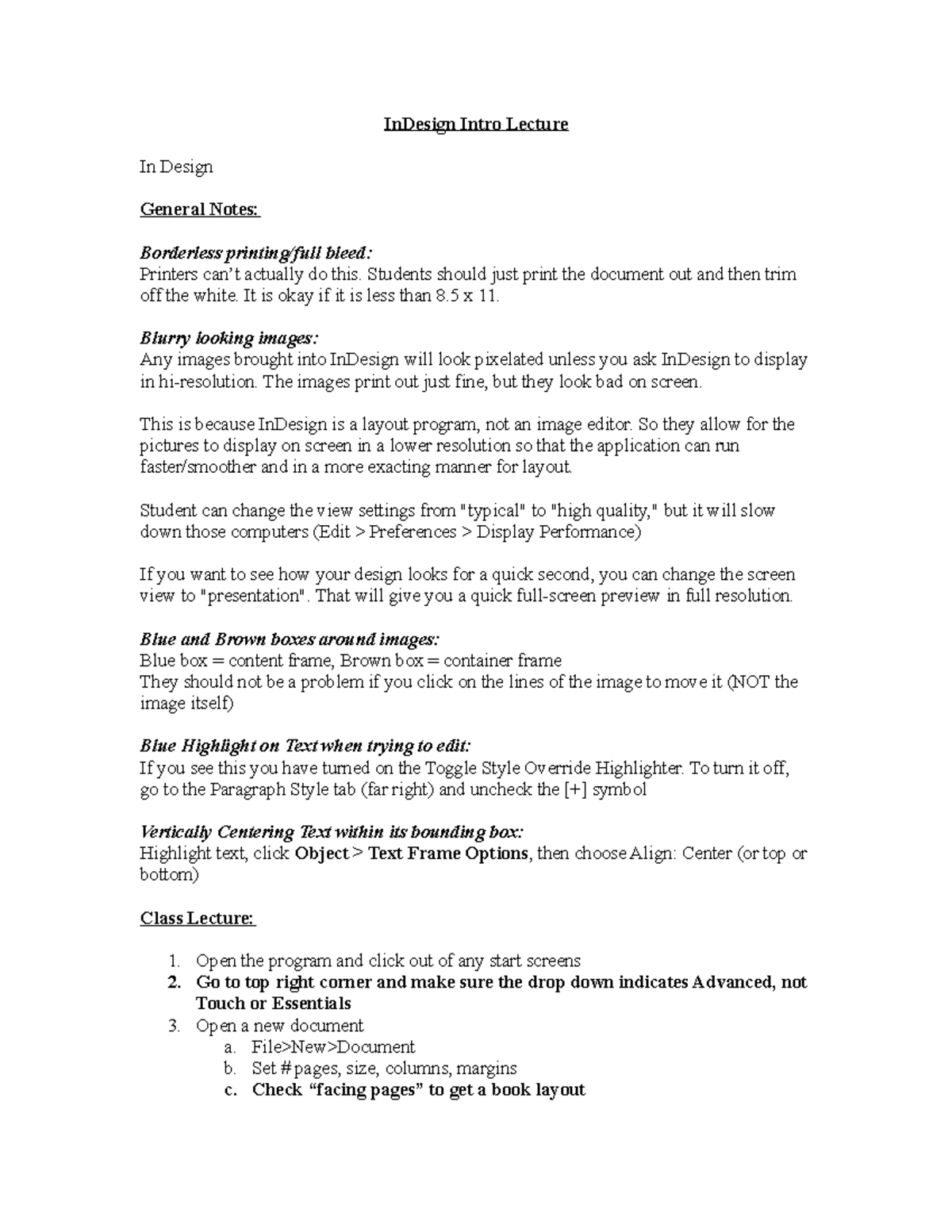 In Design Intro Lecture - InDesign Intro Lecture In Design General ...