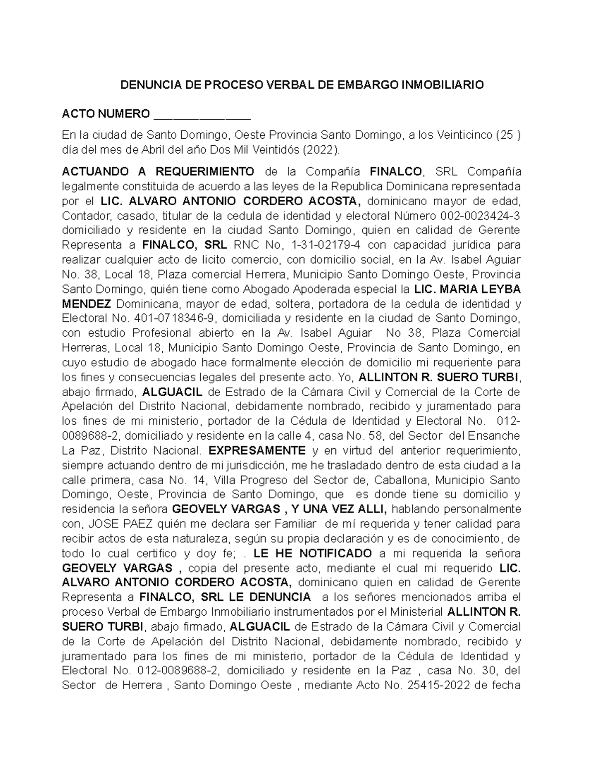 Embargo , SERV Juridico 1 - DENUNCIA DE PROCESO VERBAL DE EMBARGO ...